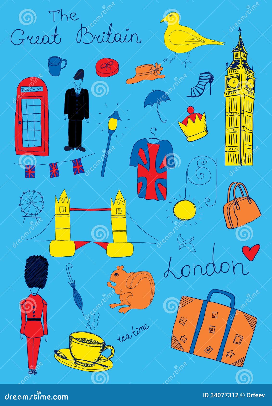 London colored objects stock vector. Illustration of blue - 34077312