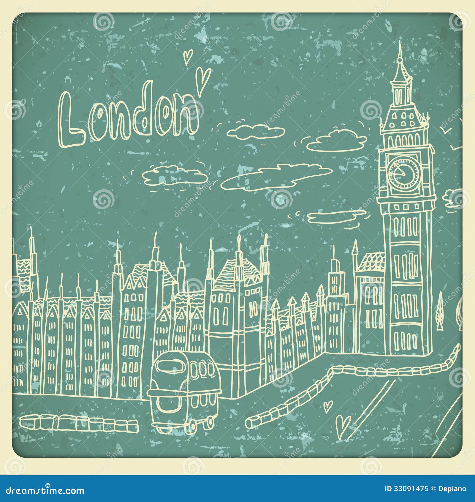 London Doodles Drawing Landscape in Vintage Style Stock Vector ...