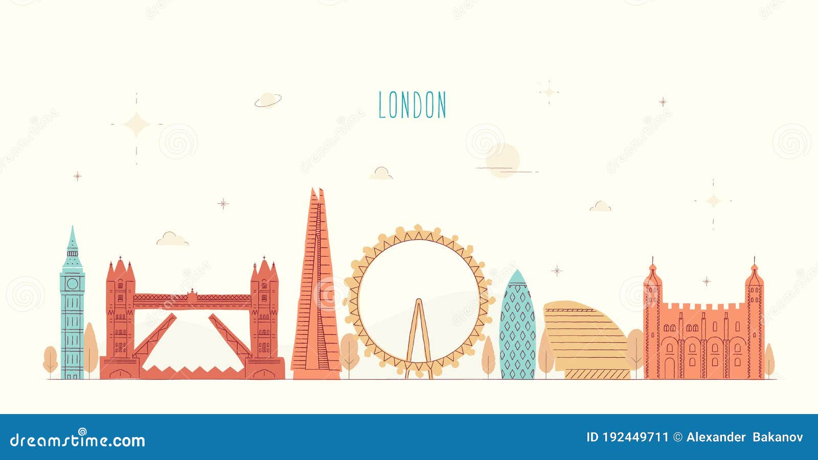 London England City Skyline, Vector Flat Style Editorial Photo ...