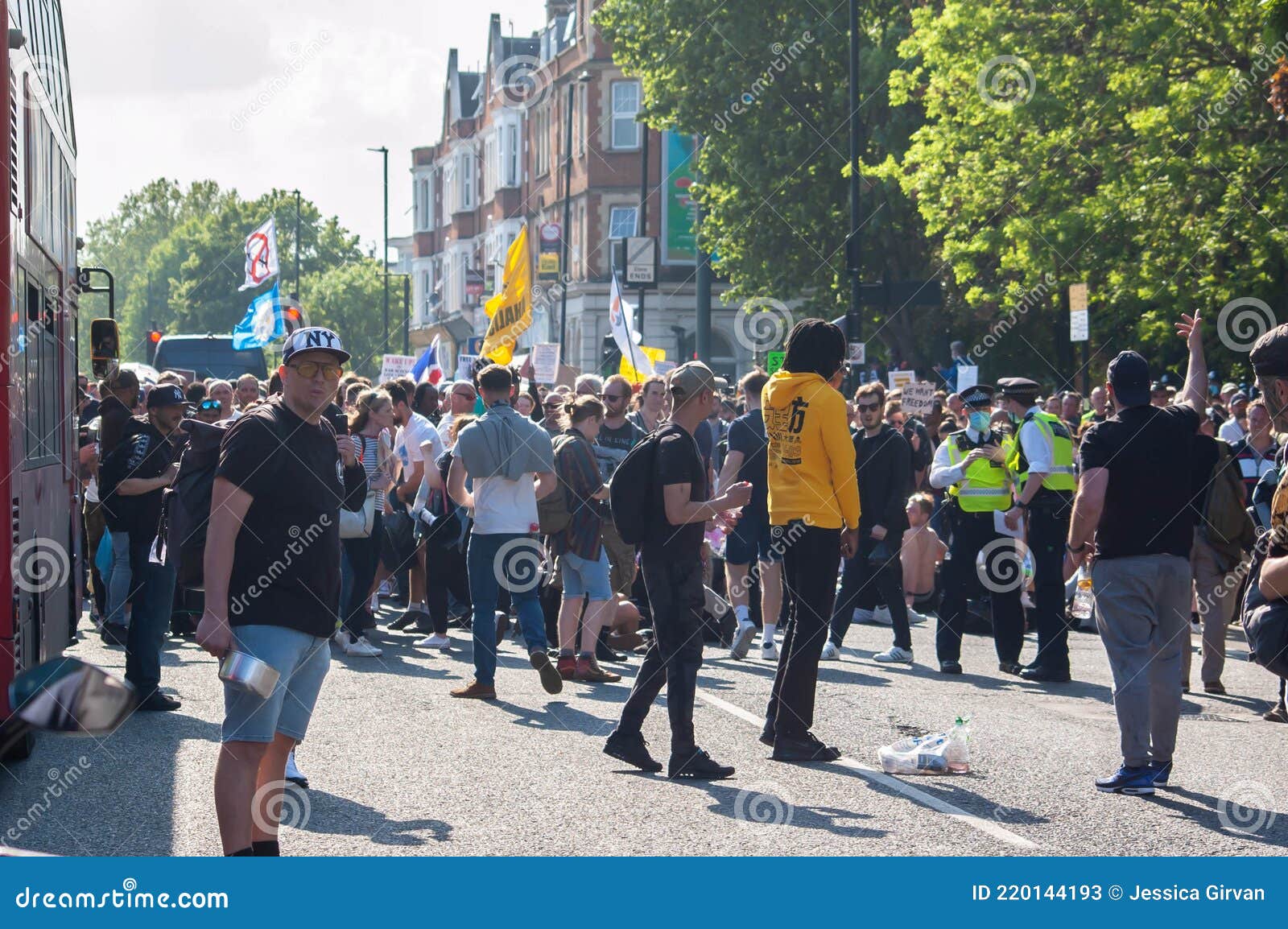 LONDON, ENGLAND- 29 May 2021: Protesters at a Unite for Freedom Anti ...