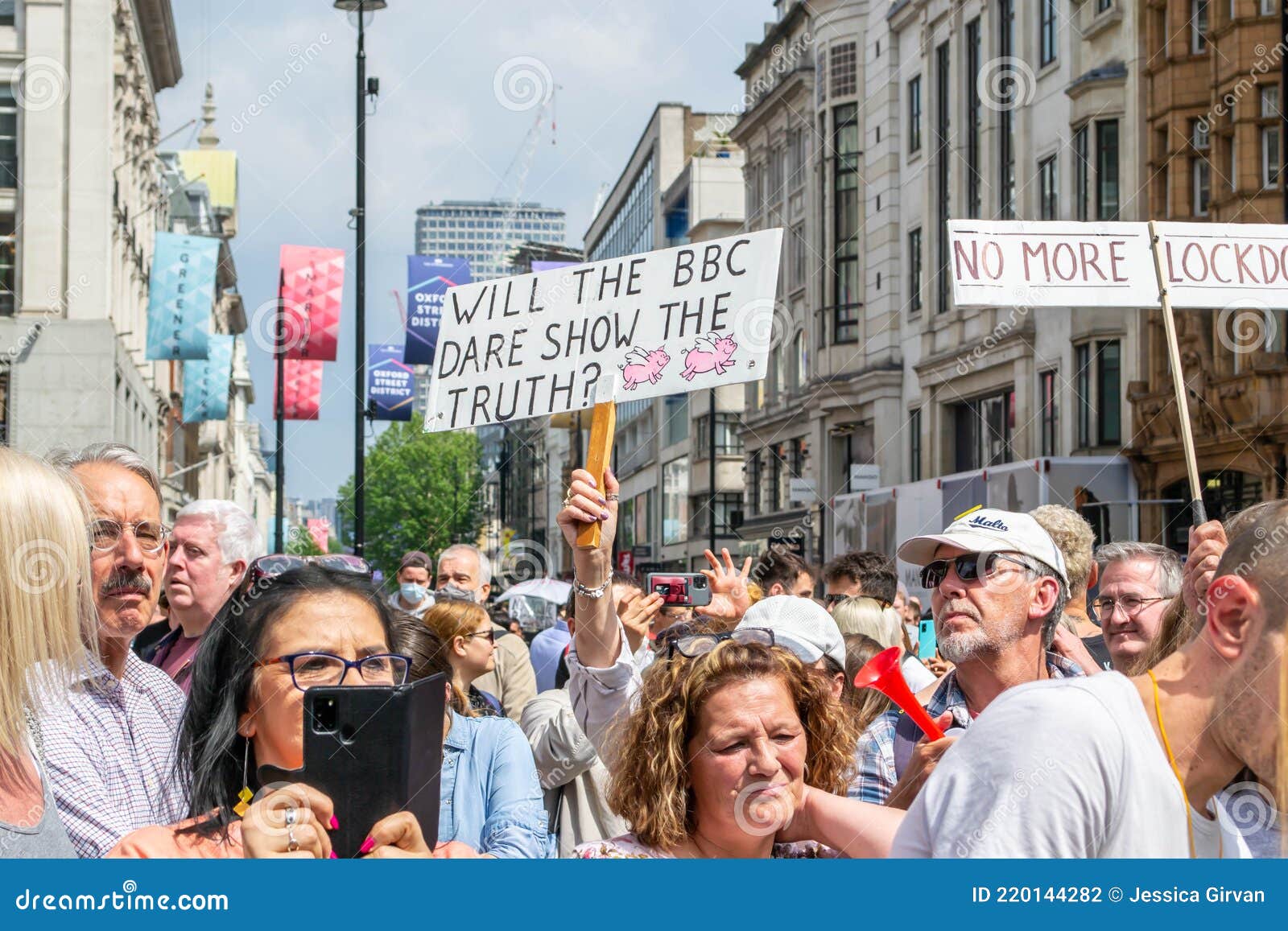 LONDON, ENGLAND- 29 May 2021: Protesters at a Unite for Freedom Anti ...