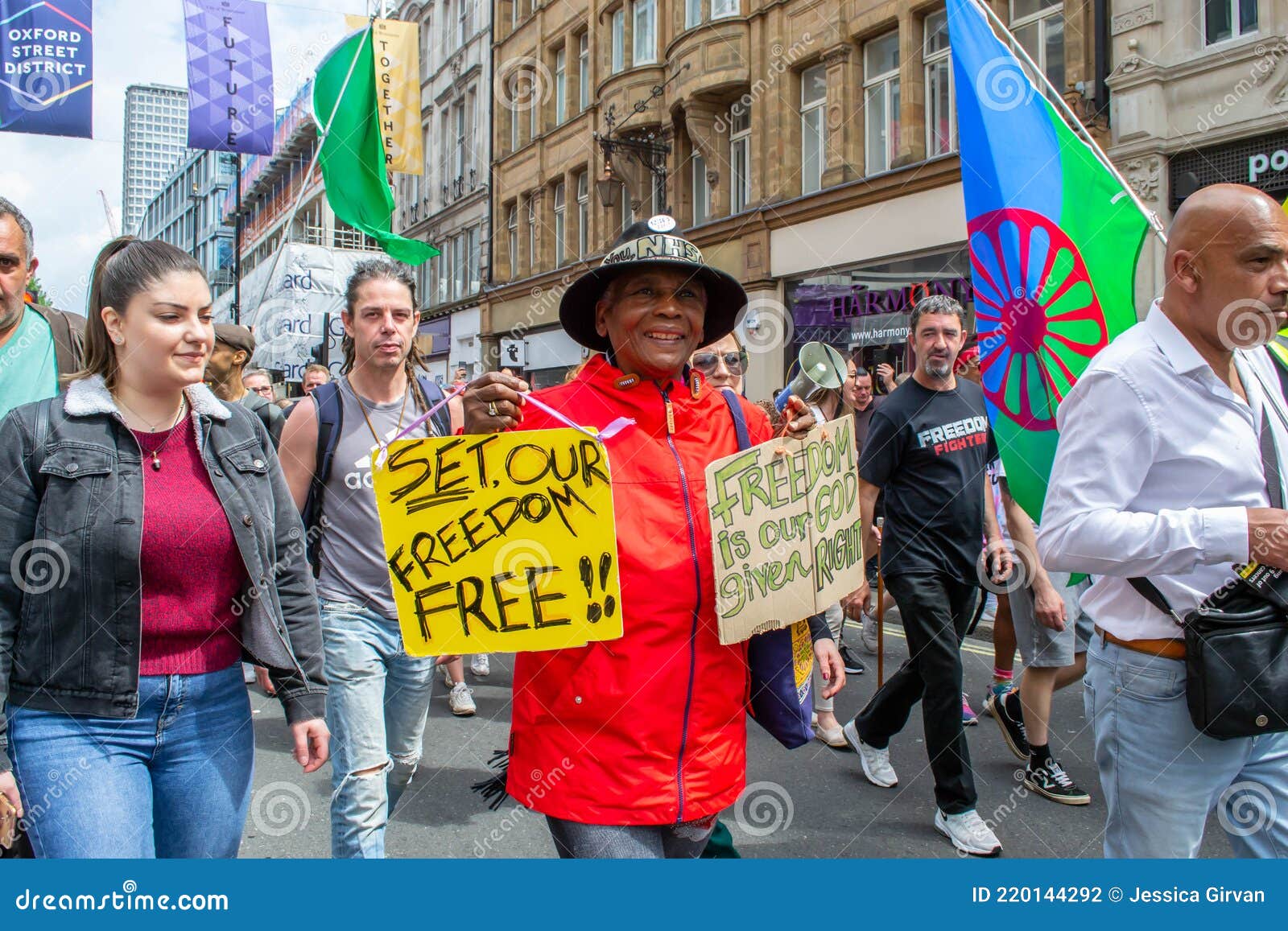 LONDON, ENGLAND- 29 May 2021: Protesters at a Unite for Freedom Anti ...