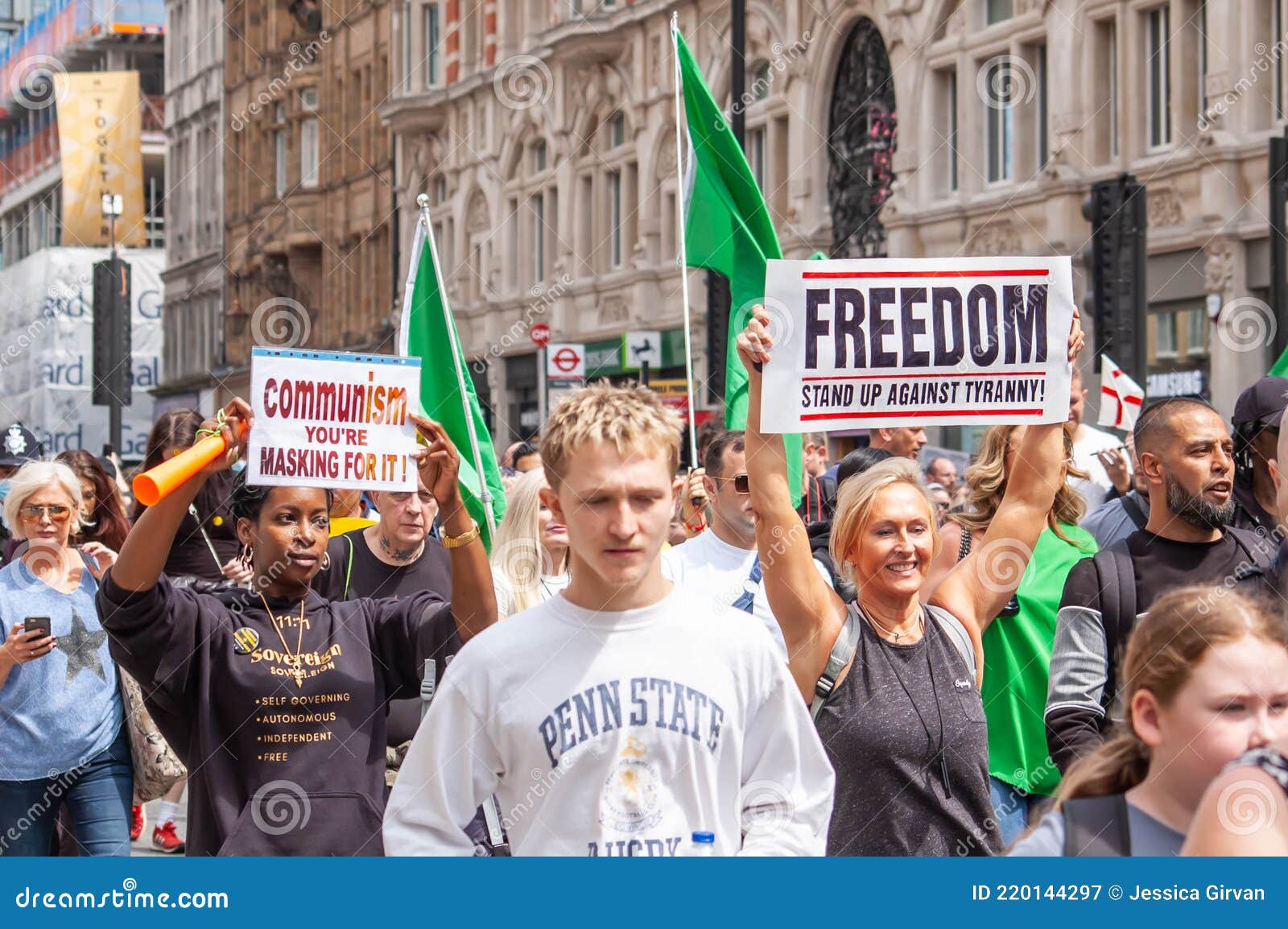 LONDON, ENGLAND- 29 May 2021: Protesters at a Unite for Freedom Anti ...