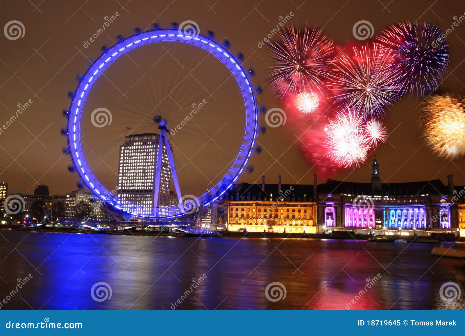 London Eye with firework editorial image. Image of landmark - 18719645