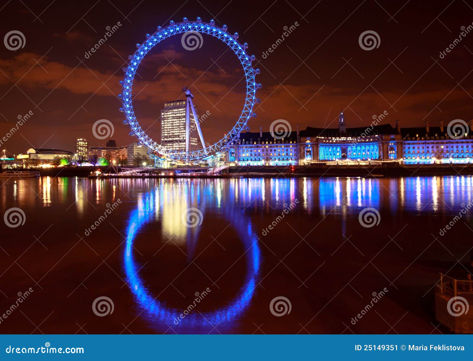 London Eye. Night Time Landscape Editorial Photo - Image of river, pink ...