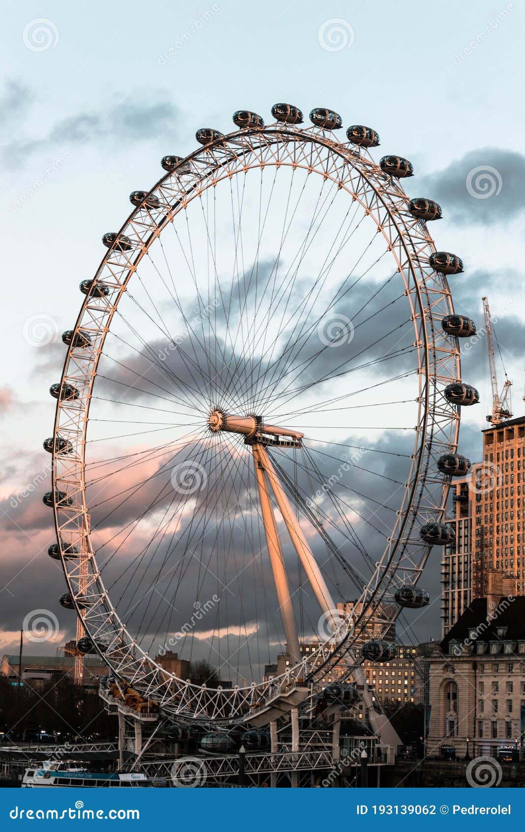 London Eye at sunset editorial photography. Image of architecture ...
