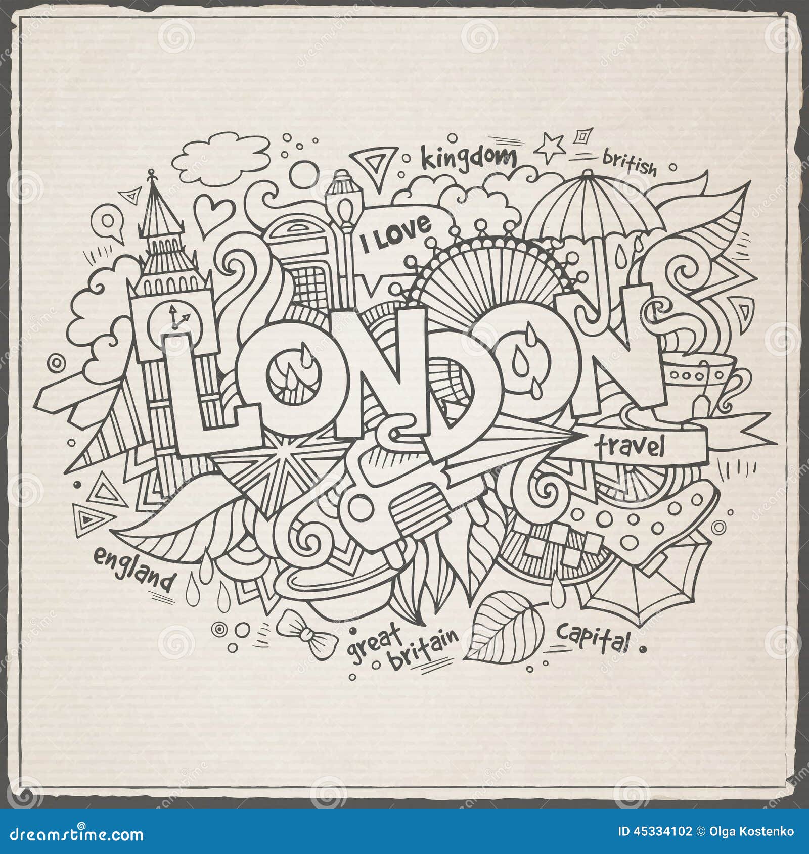 London Hand Lettering and Doodles Elements Stock Vector - Illustration ...