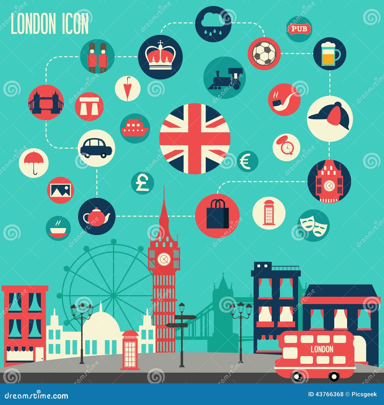 London icon set. stock vector. Illustration of euro, greetings - 43766368