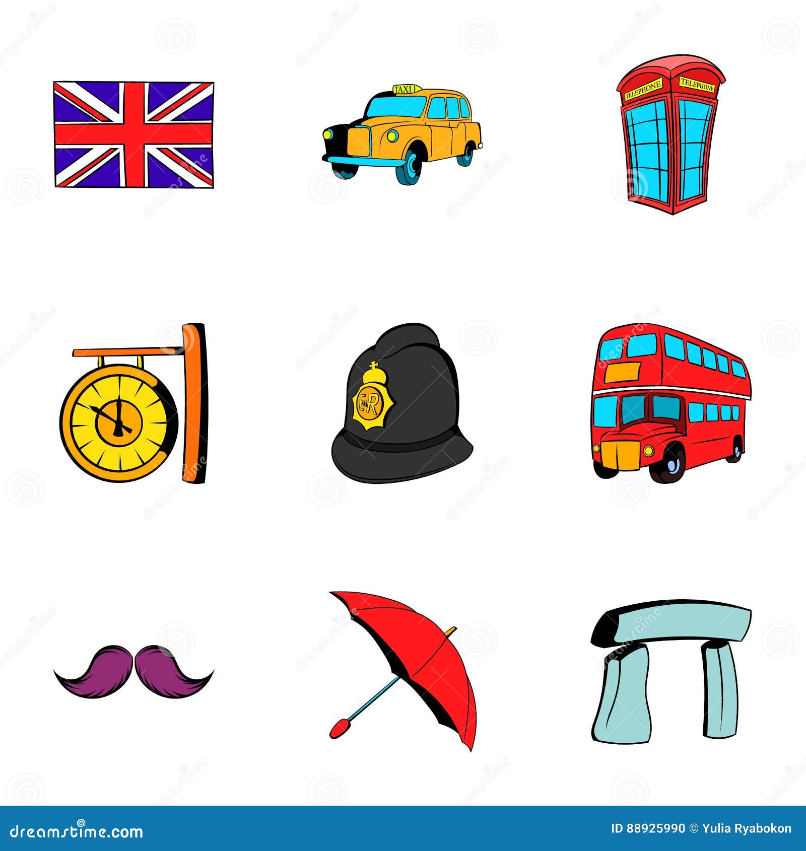 London Icons Set, Cartoon Style Stock Vector - Illustration of united ...