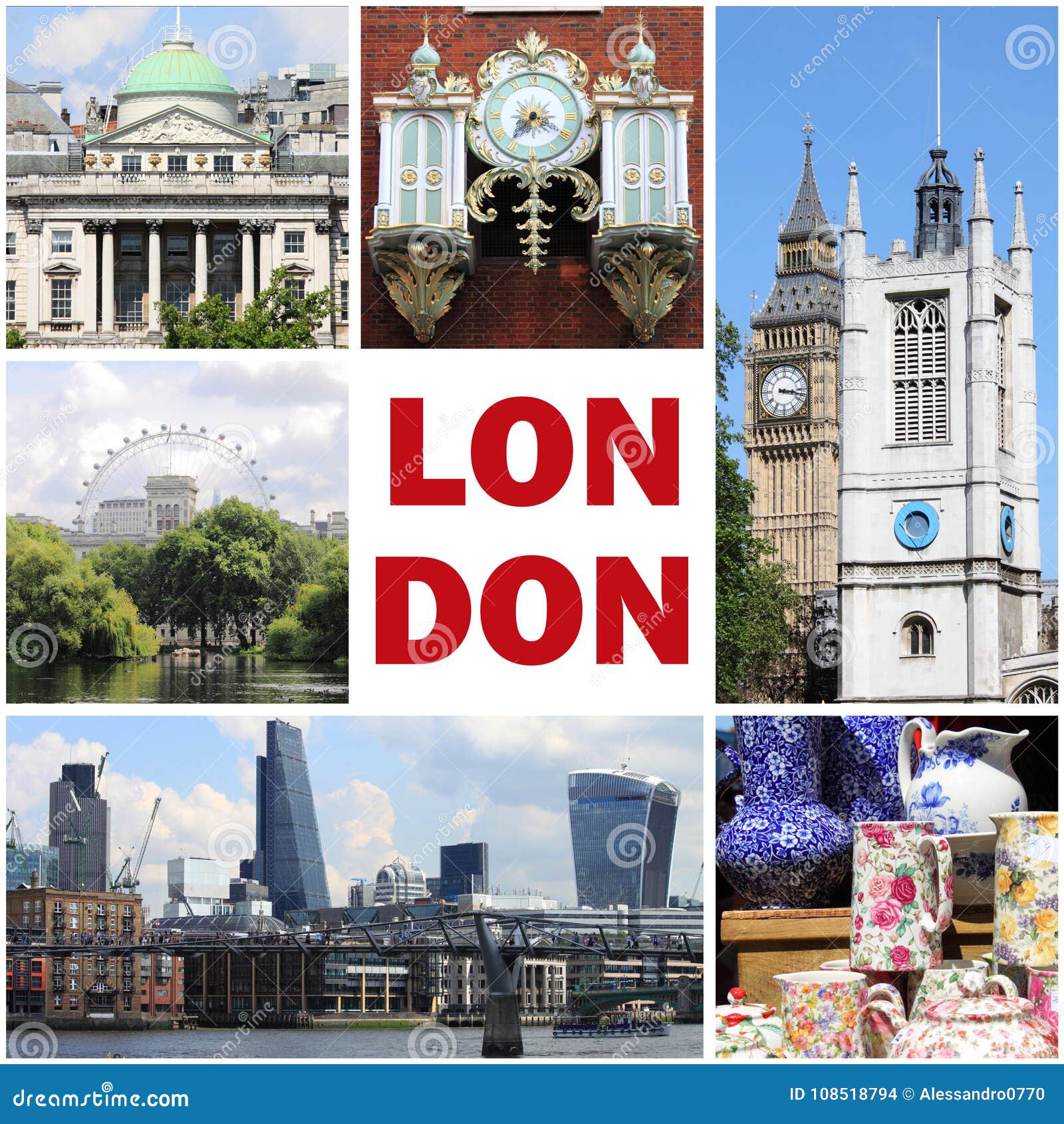 London landmarks collage stock photo. Image of buckingham - 108518794
