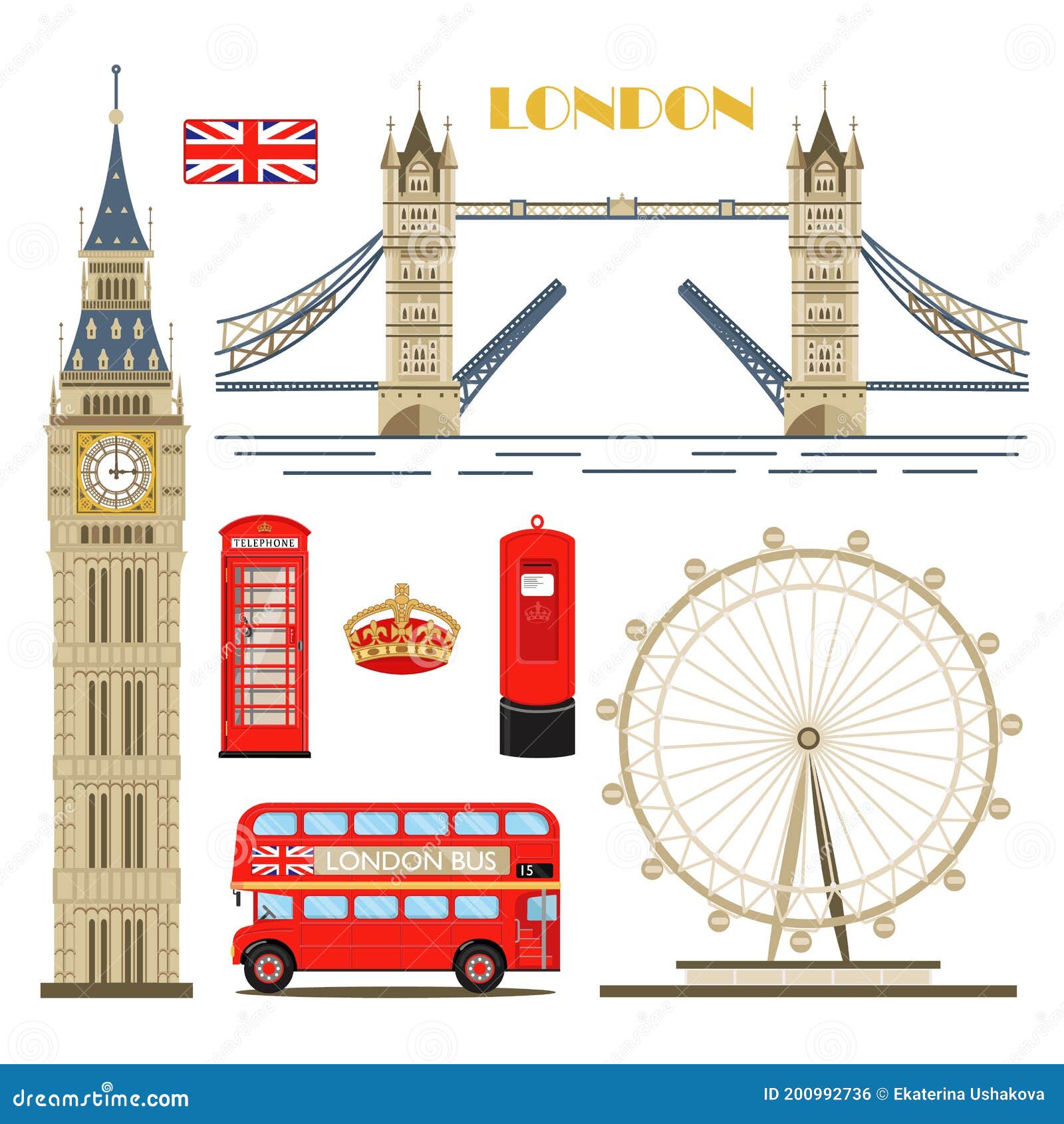 London Landmarks Vector Set. Editorial Photo - Illustration of booth ...