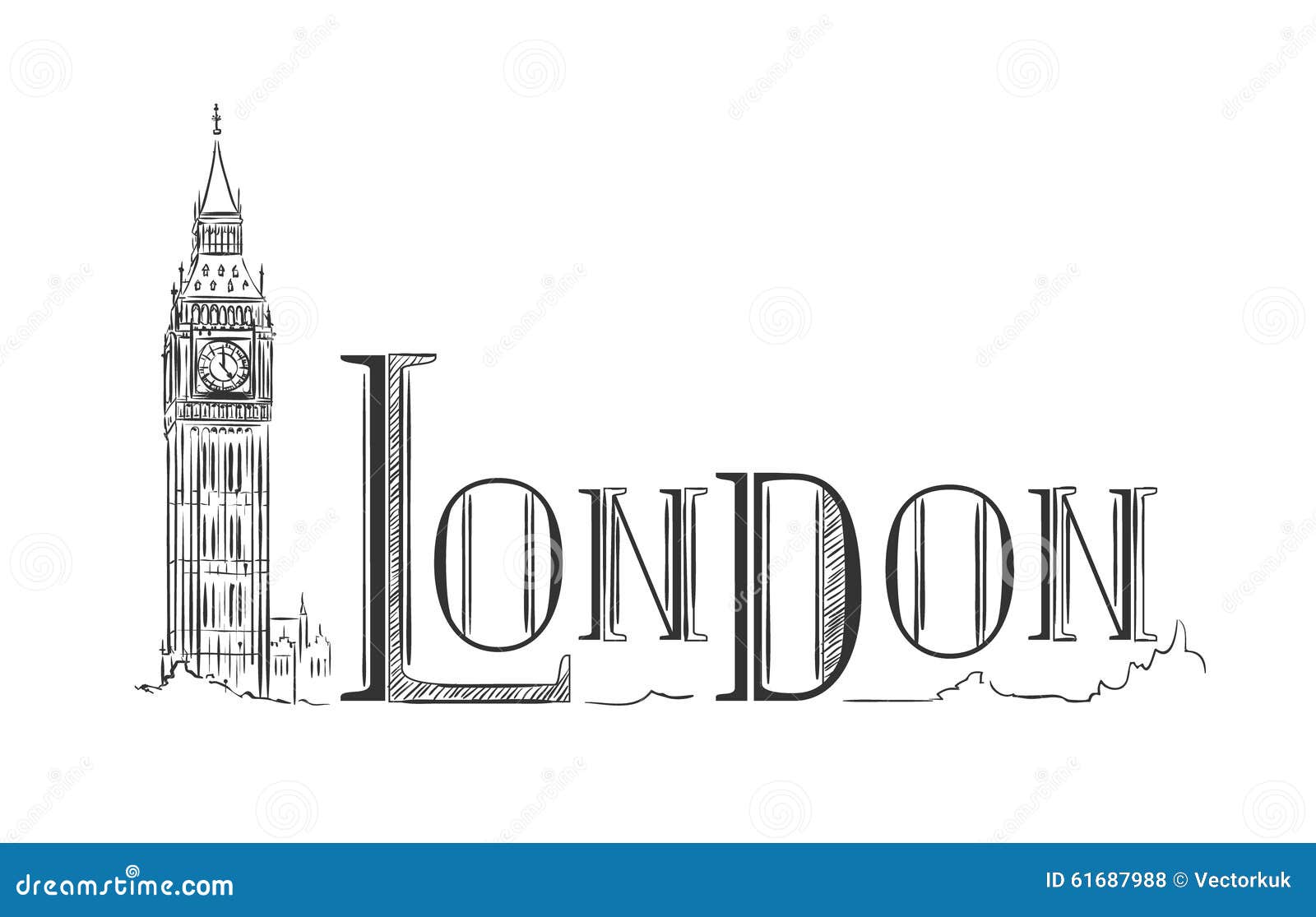 London Lettering with the Big Ben Stock Illustration - Illustration of ...