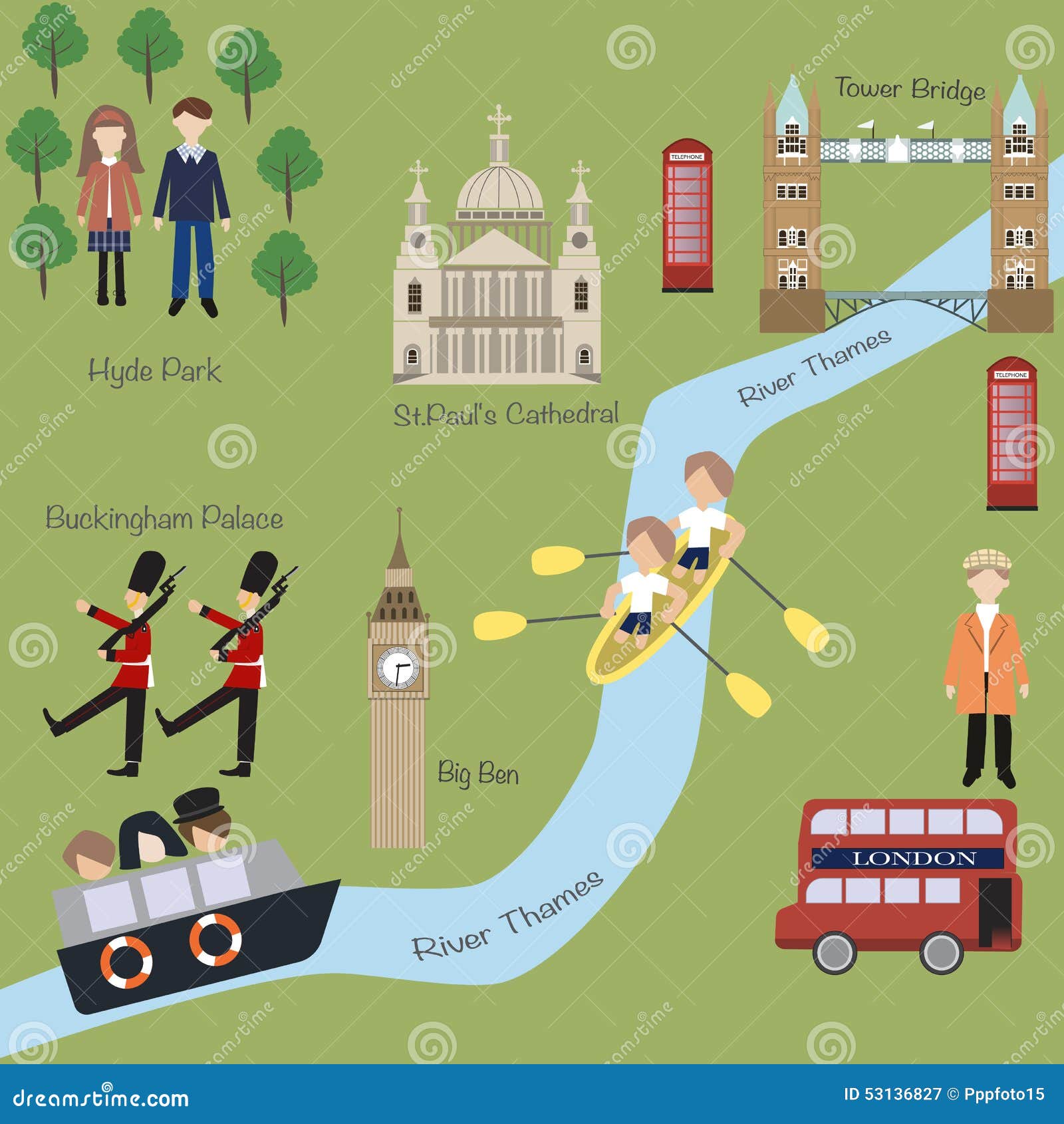 London Map in Cartoon Style Stock Vector - Illustration of building ...