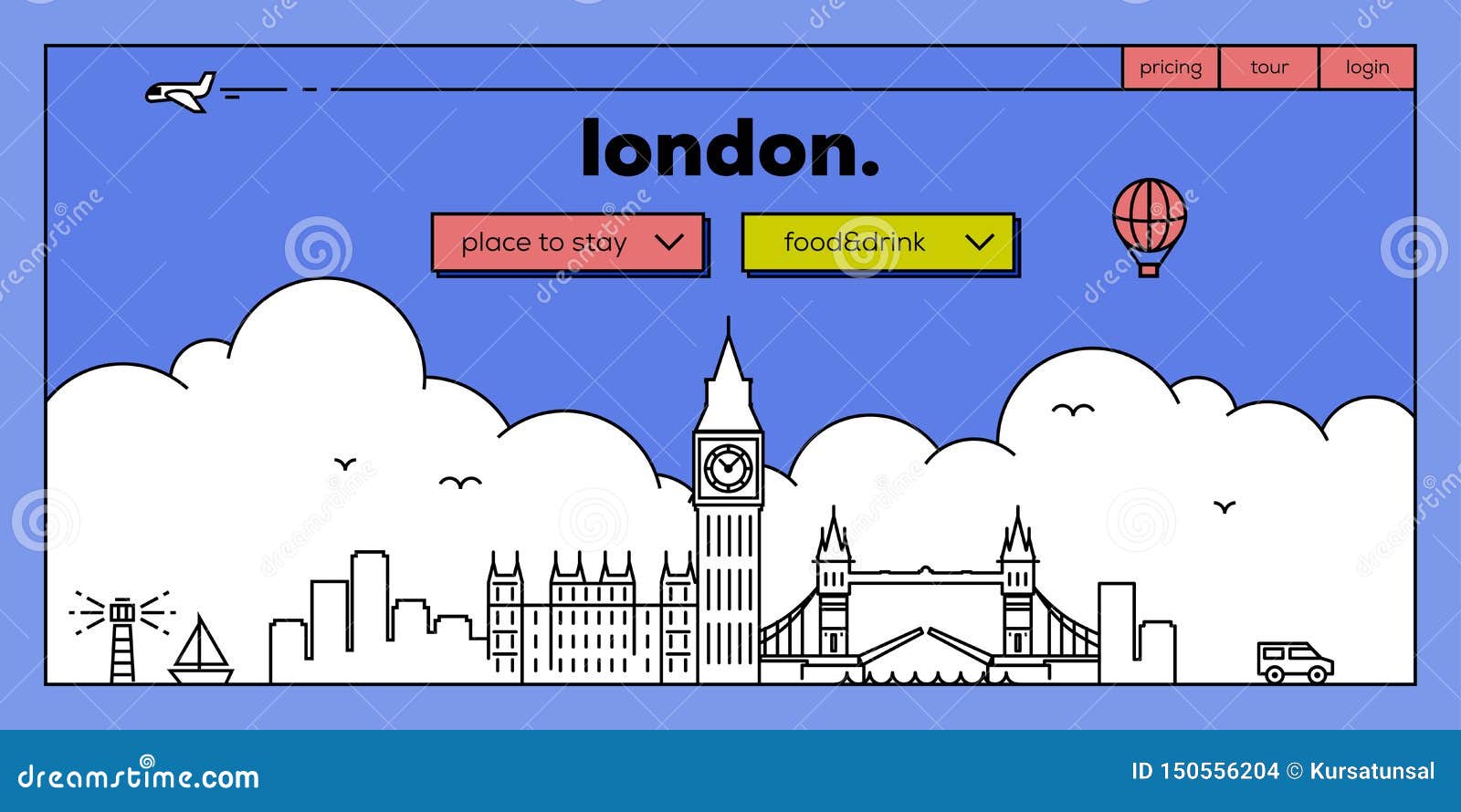 London Modern Web Banner Design with Vector Linear Skyline Stock ...