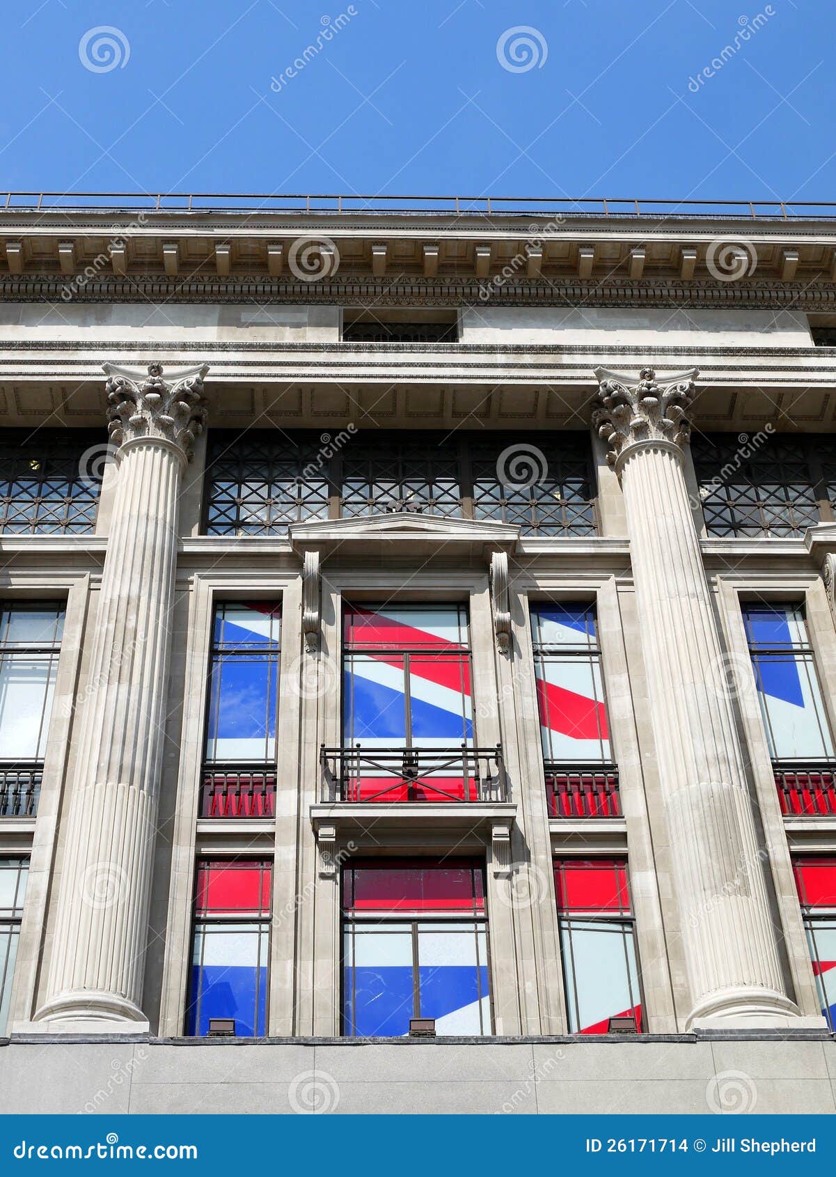 London: Neoclassical Building with Union Jack Flag Stock Photo - Image ...