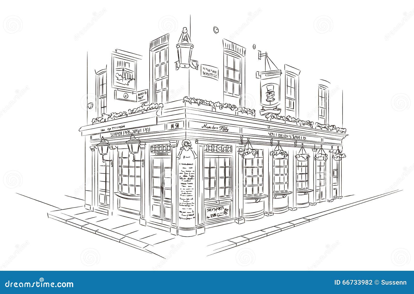 London Pub Sketch stock vector. Illustration of outline - 66733982