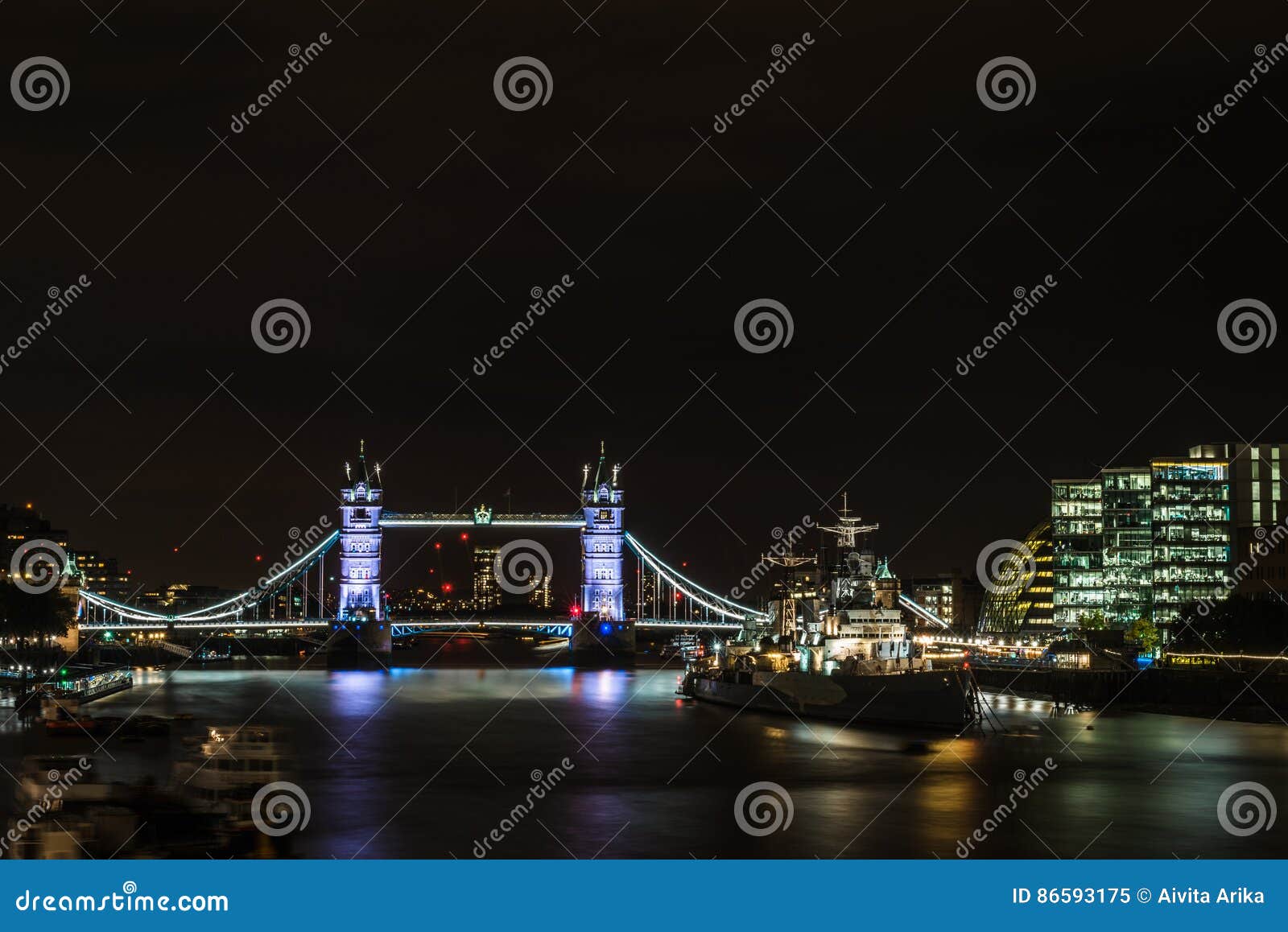 London River Thames Nightscape Stock Image - Image of dark, united ...