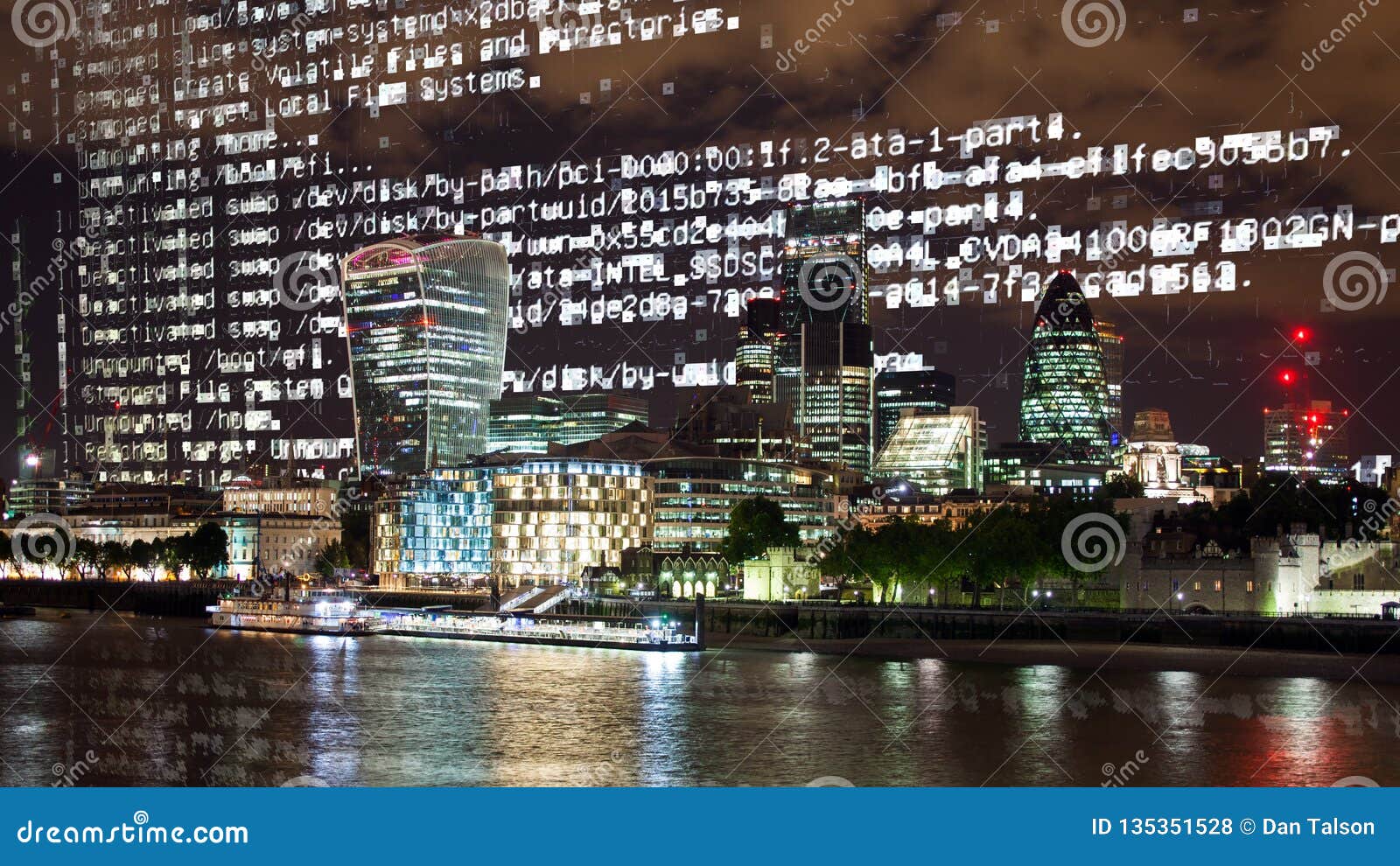 London Skyline and Data Code Stock Photo - Image of error, internet ...