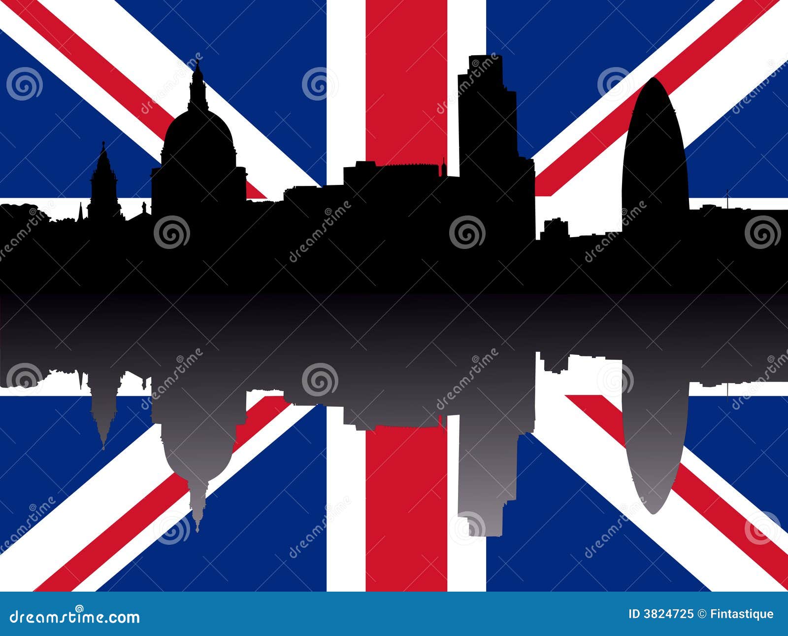London skyline with flag stock vector. Illustration of reflection - 3824725