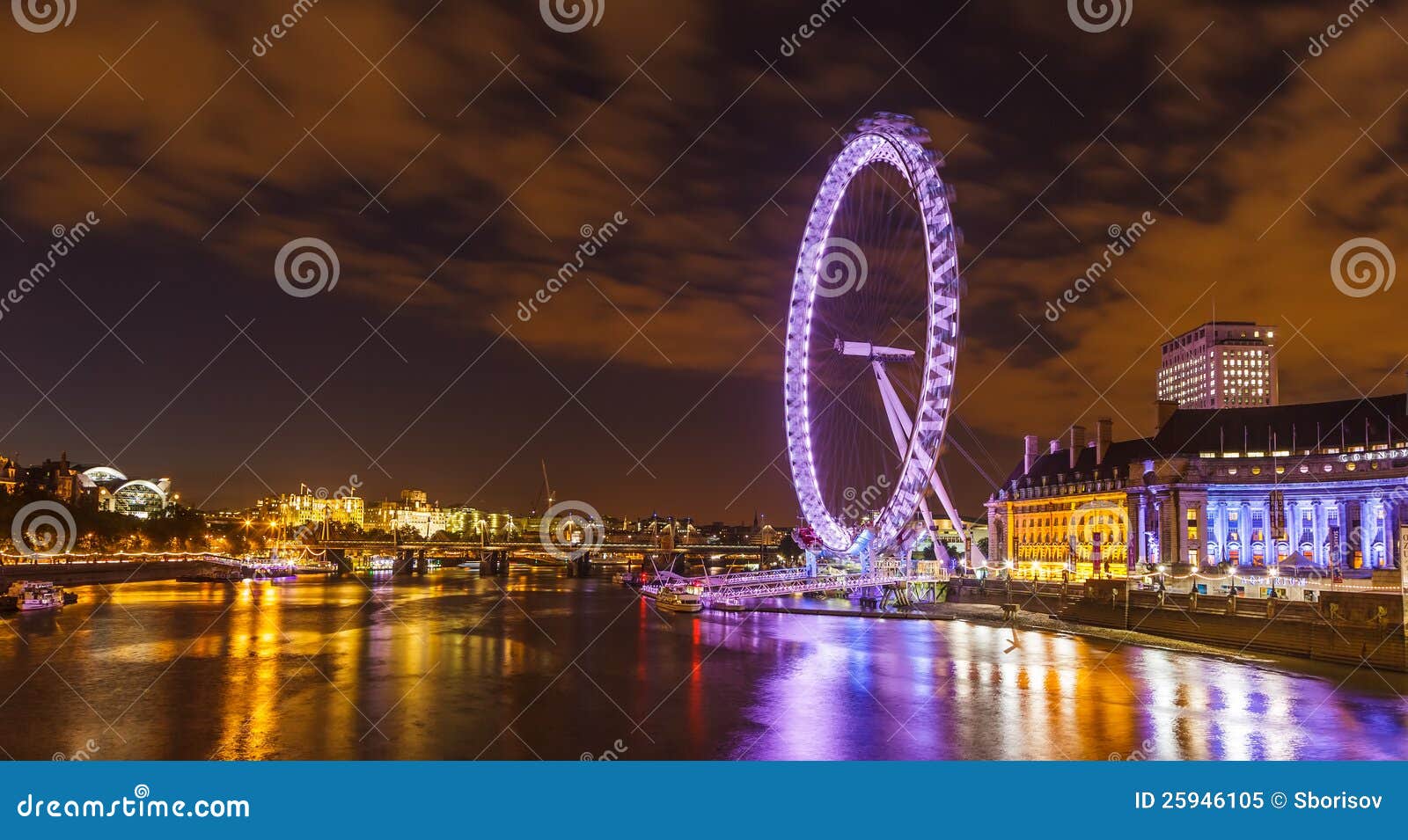 London Skyline with the London Eye at Night. Editorial Image - Image of ...