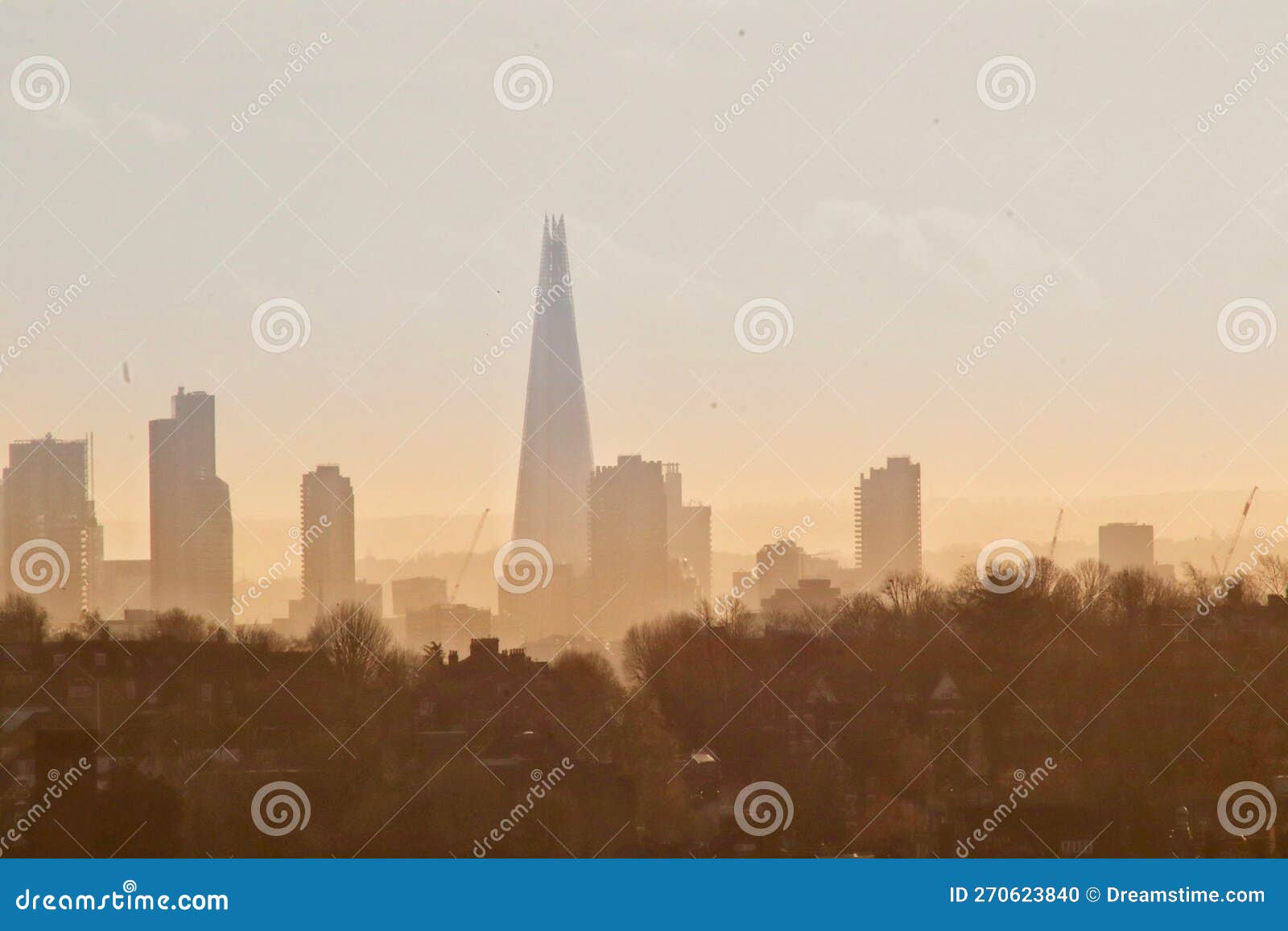 London Skyline in Silhouetted Pollution Haze Stock Photo - Image of ...