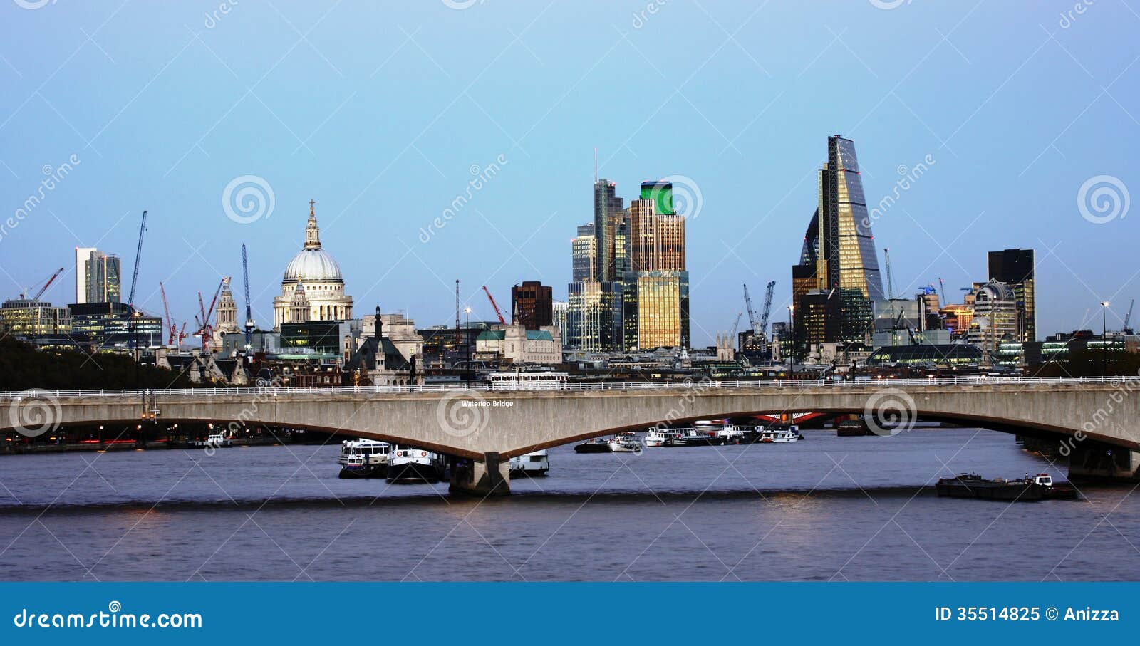 London Skyline, Waterloo Bridge Stock Image - Image of skyscraper ...