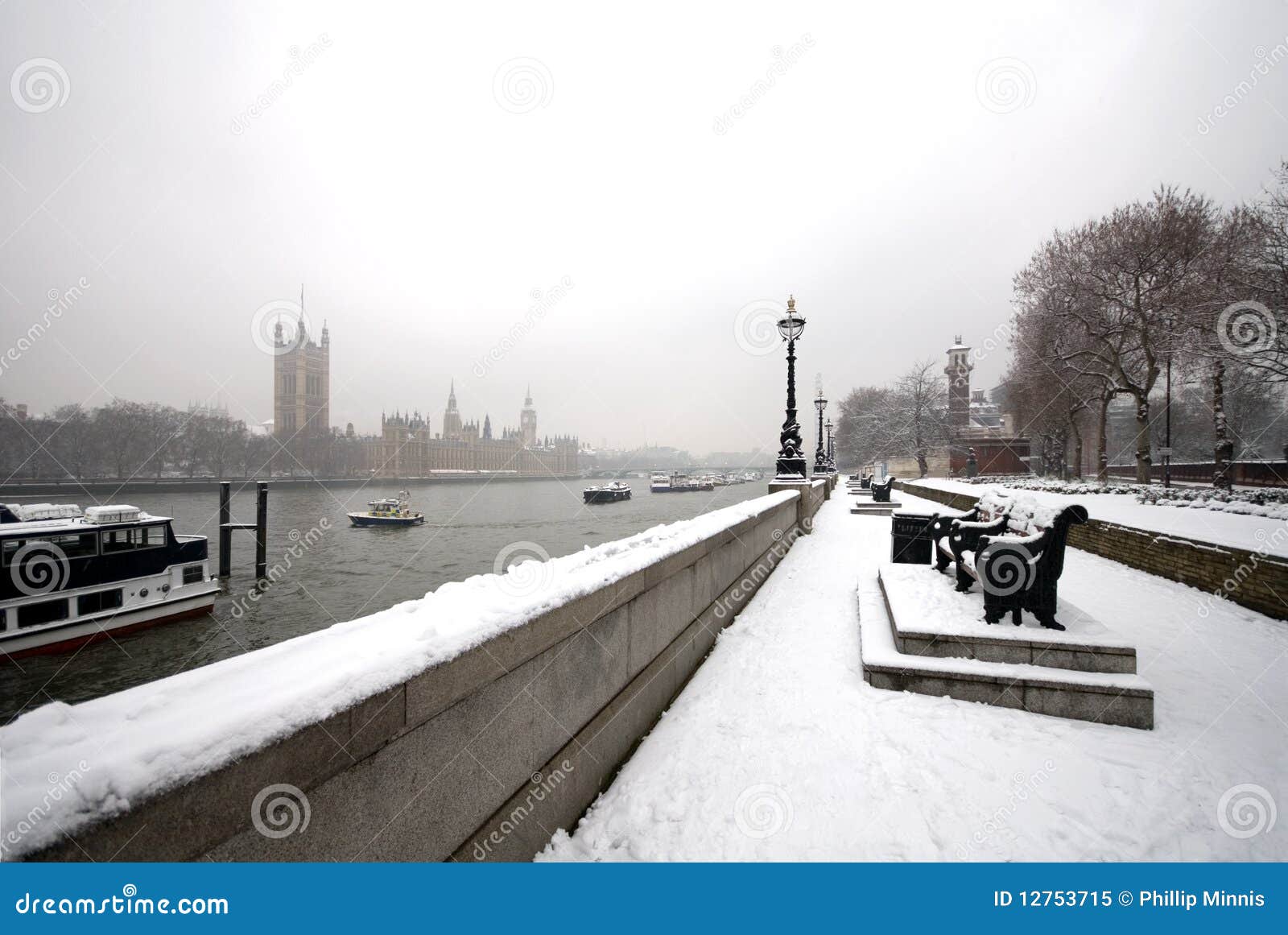 London Snow Scene stock image. Image of river, thames - 12753715