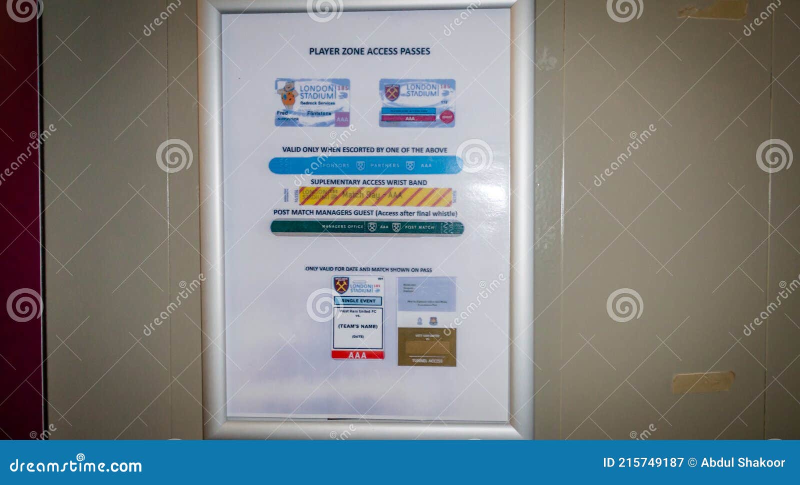 London Stadium,Player Zone Access Passes Editorial Photography - Image ...
