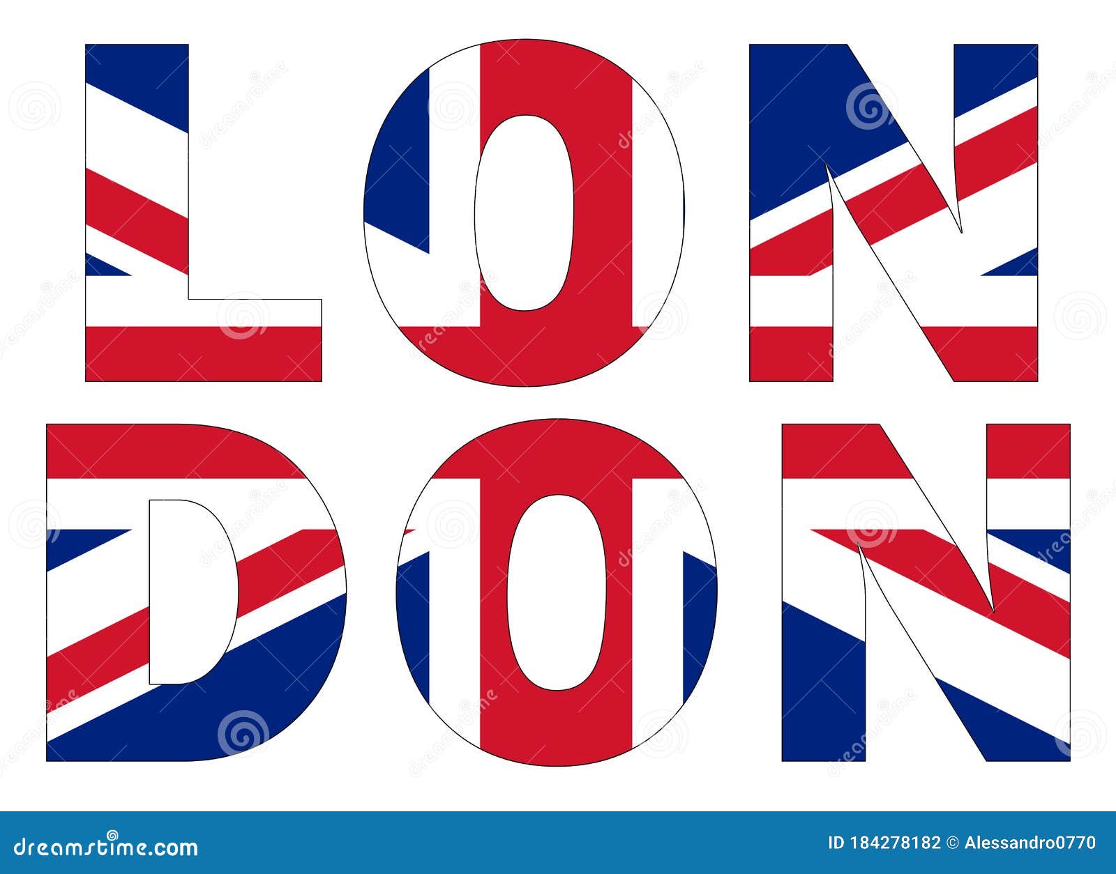 London text with UK flag stock illustration. Illustration of famous ...