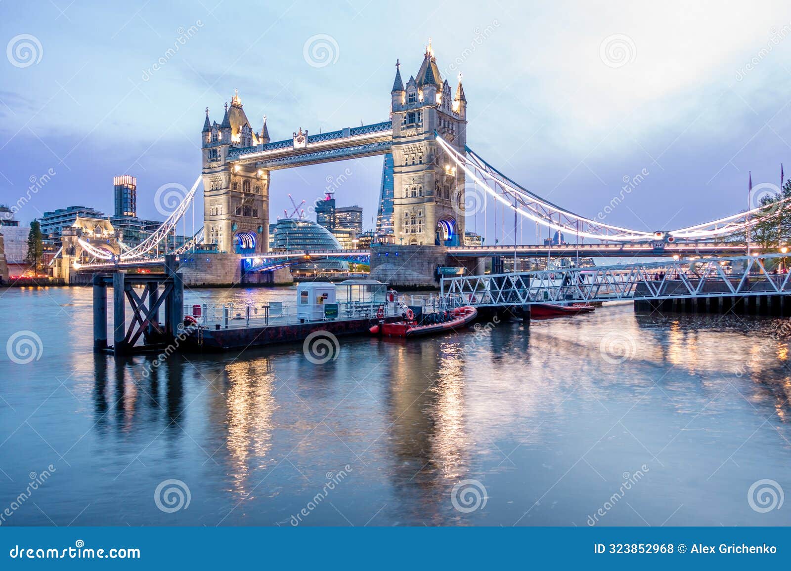 London Tower Bridge in Lights at Evening Dusk Stock Photo - Image of ...