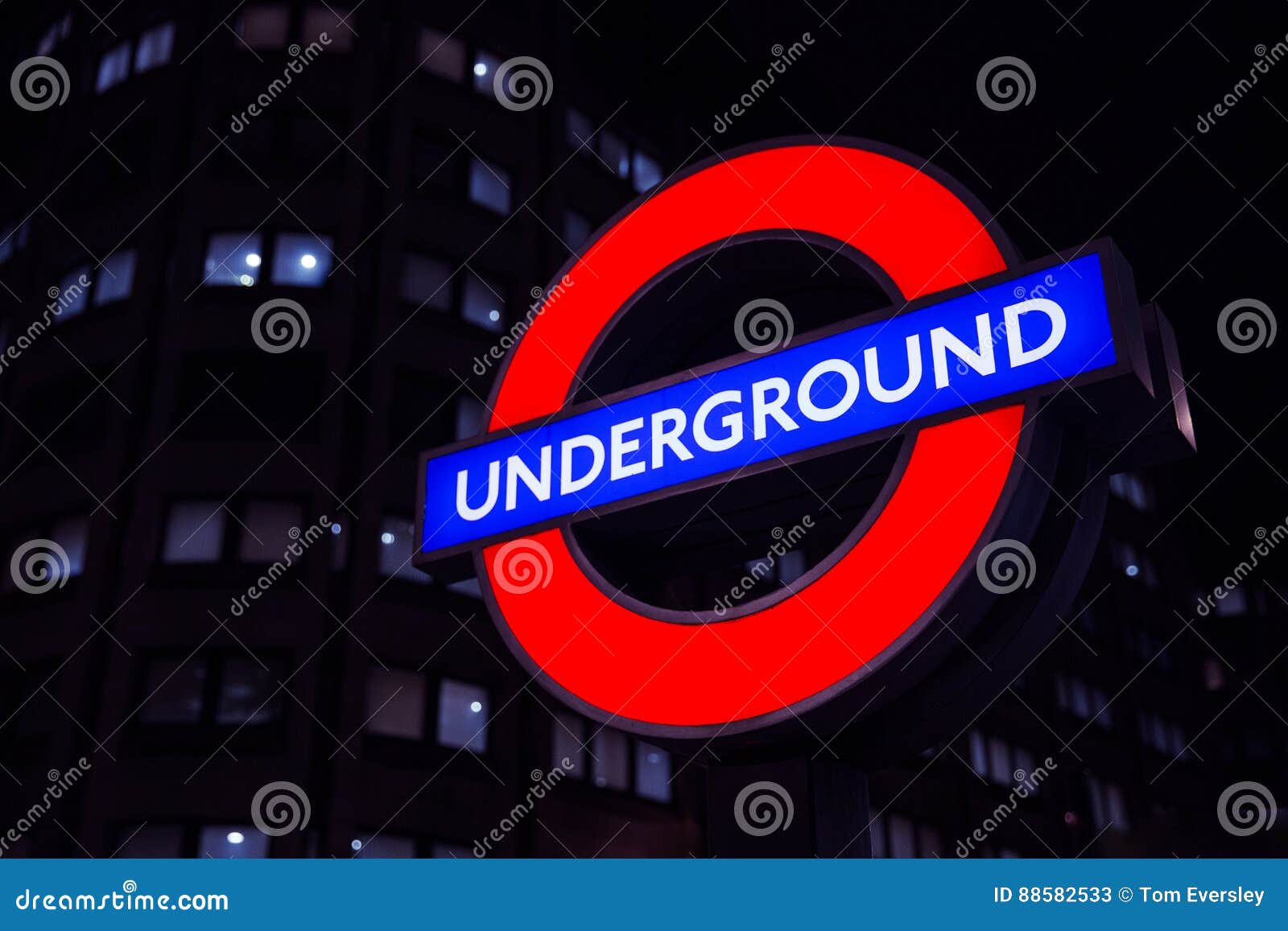 London Underground Sign Light at Night Editorial Stock Photo - Image of ...