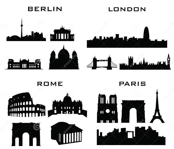 Londres Berlim Roma Paris ilustração do vetor. Ilustração de panorama ...