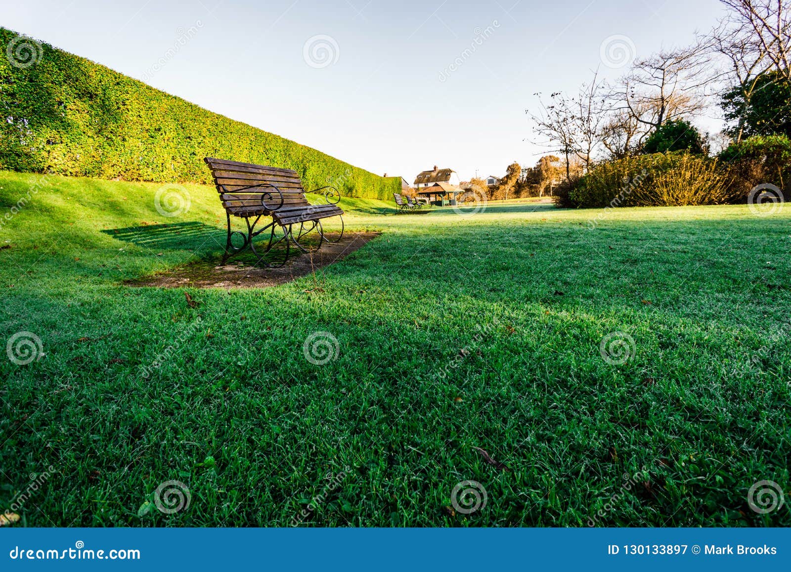 Lone Bench on the Grass stock image. Image of lone, lonely - 130133897