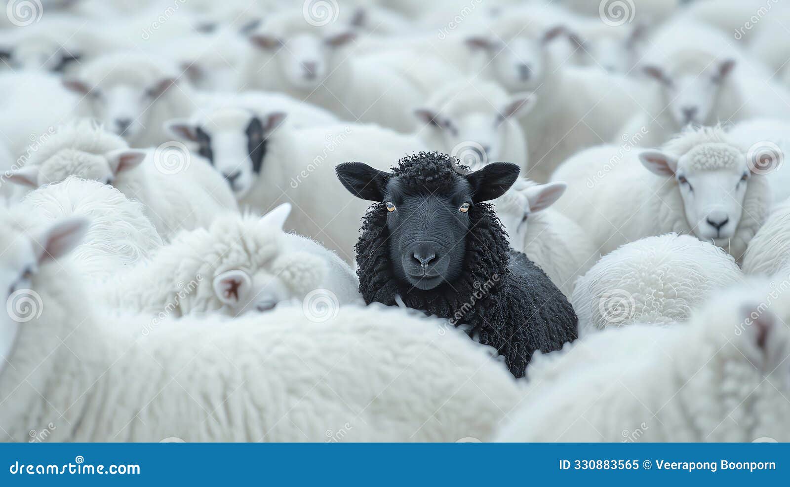 Lone Black Sheep among White Sheep, Clear Background Stock Illustration ...