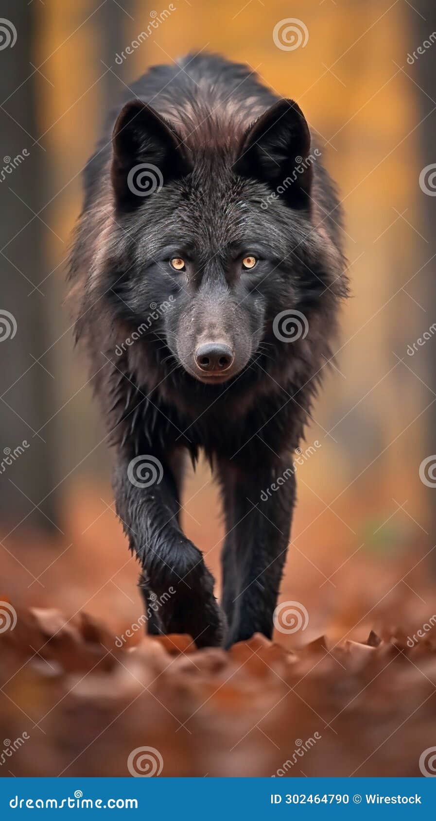 Lone Black Wolf Walking Toward the Viewer. AI-generated Stock Illustration - Illustration of ...