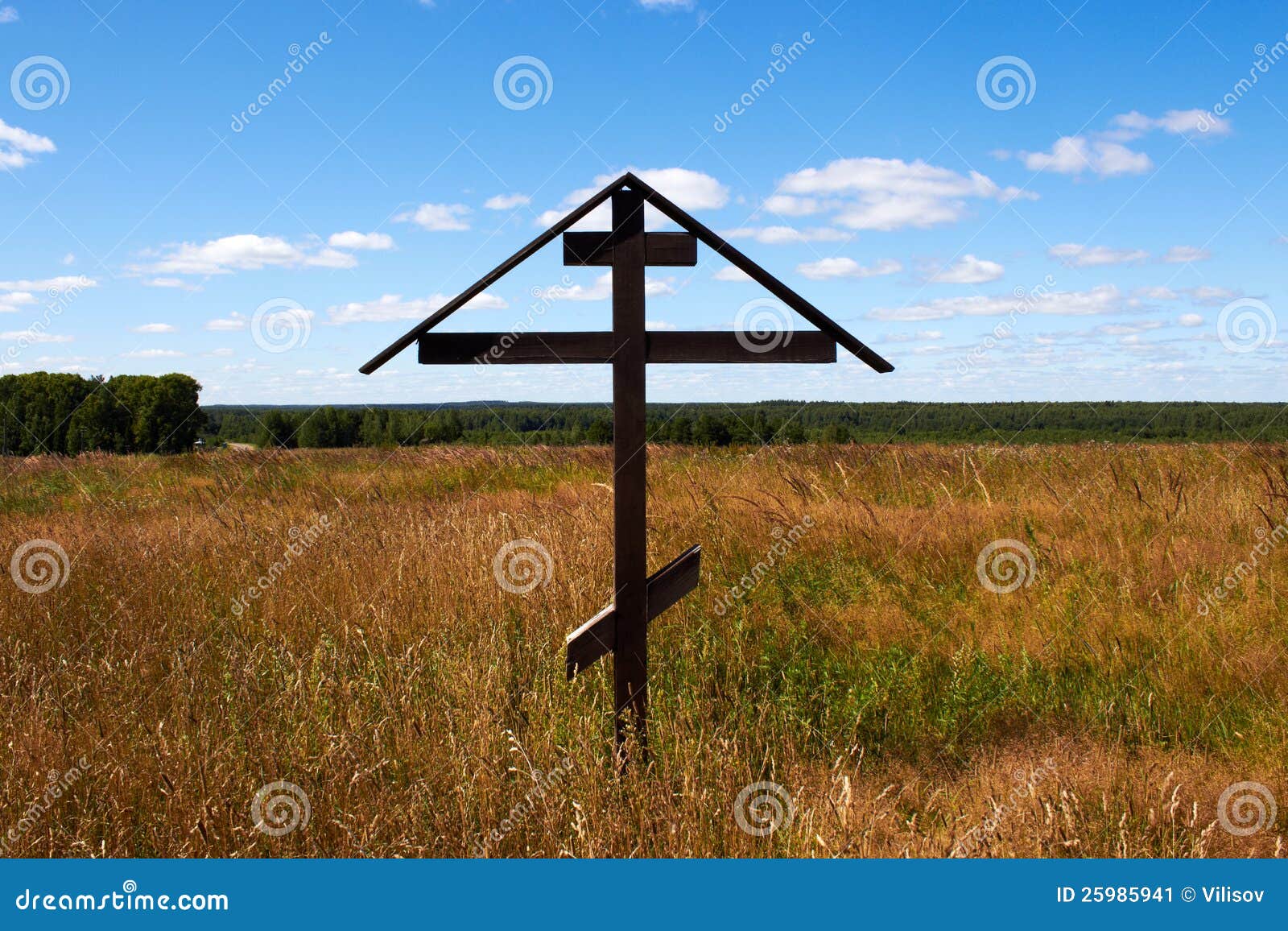 The lone cross stock image. Image of field, blue, land - 25985941