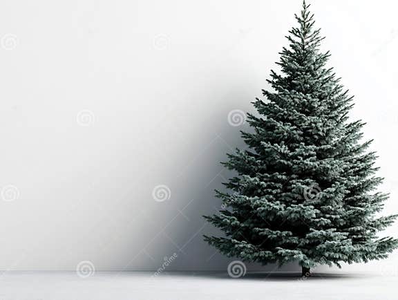 A Lone Evergreen Tree in Front of a White Wall Stock Illustration ...