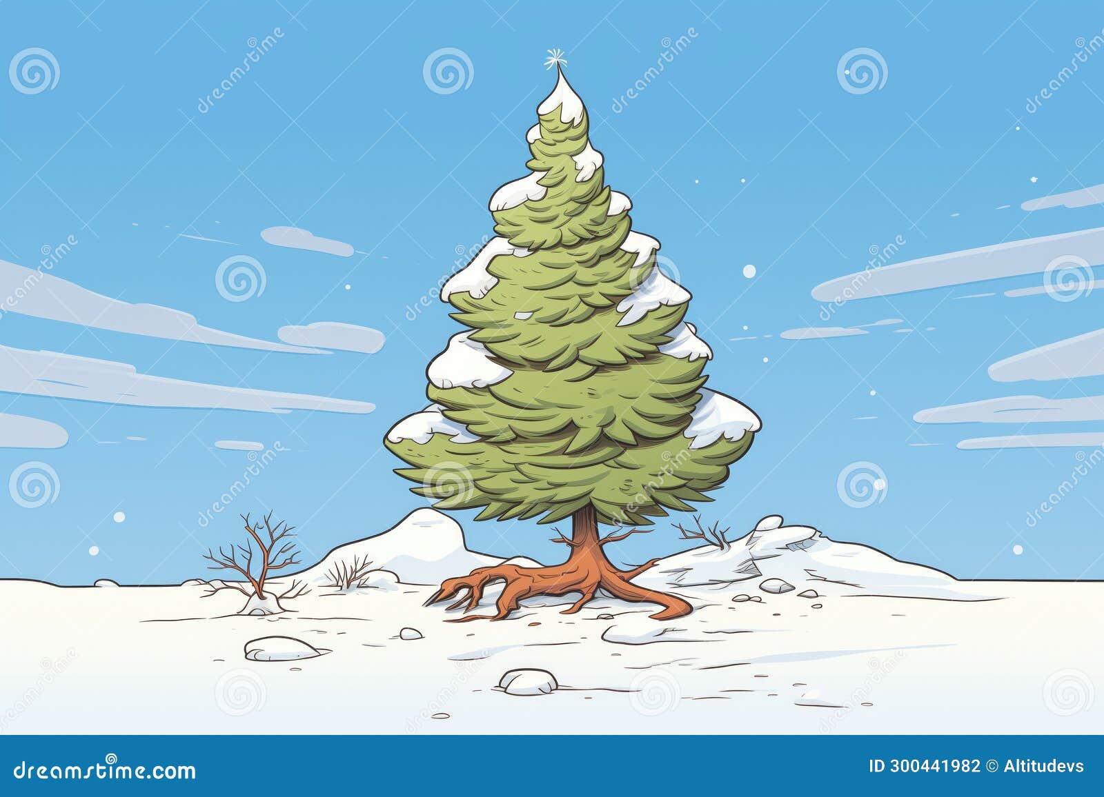 Lone Evergreen Tree with Snow Pile-up Bending Branches Stock Photo ...