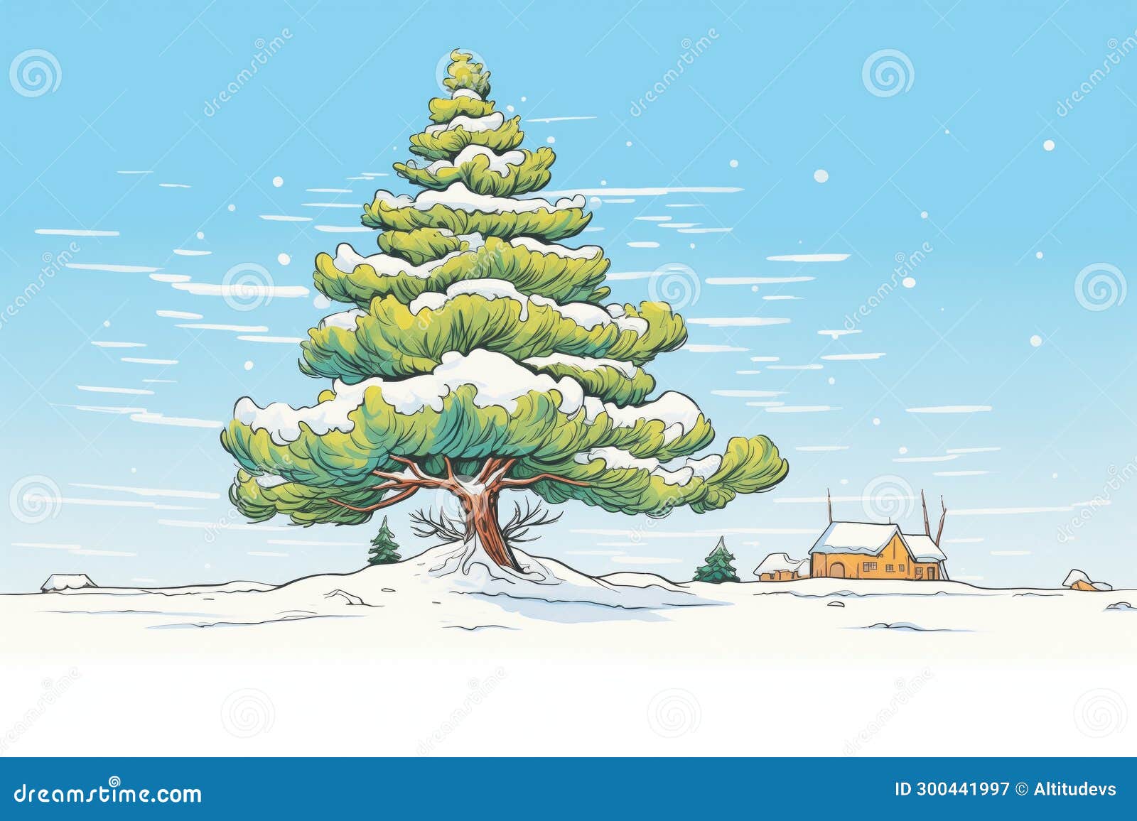Lone Evergreen Tree with Snow Pile-up Bending Branches Stock Image ...