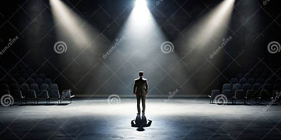 Lone Figure Casting Shadow of Doubt before Expansive Audience in ...