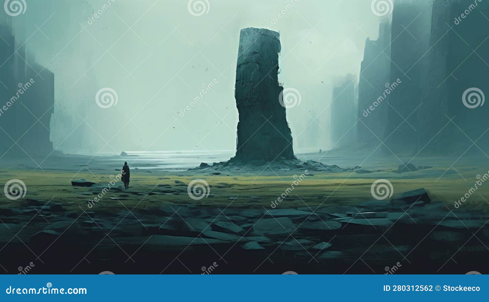 Skeletal Man Walking through Empty Desert - Dreamy Concept Art Stock ...