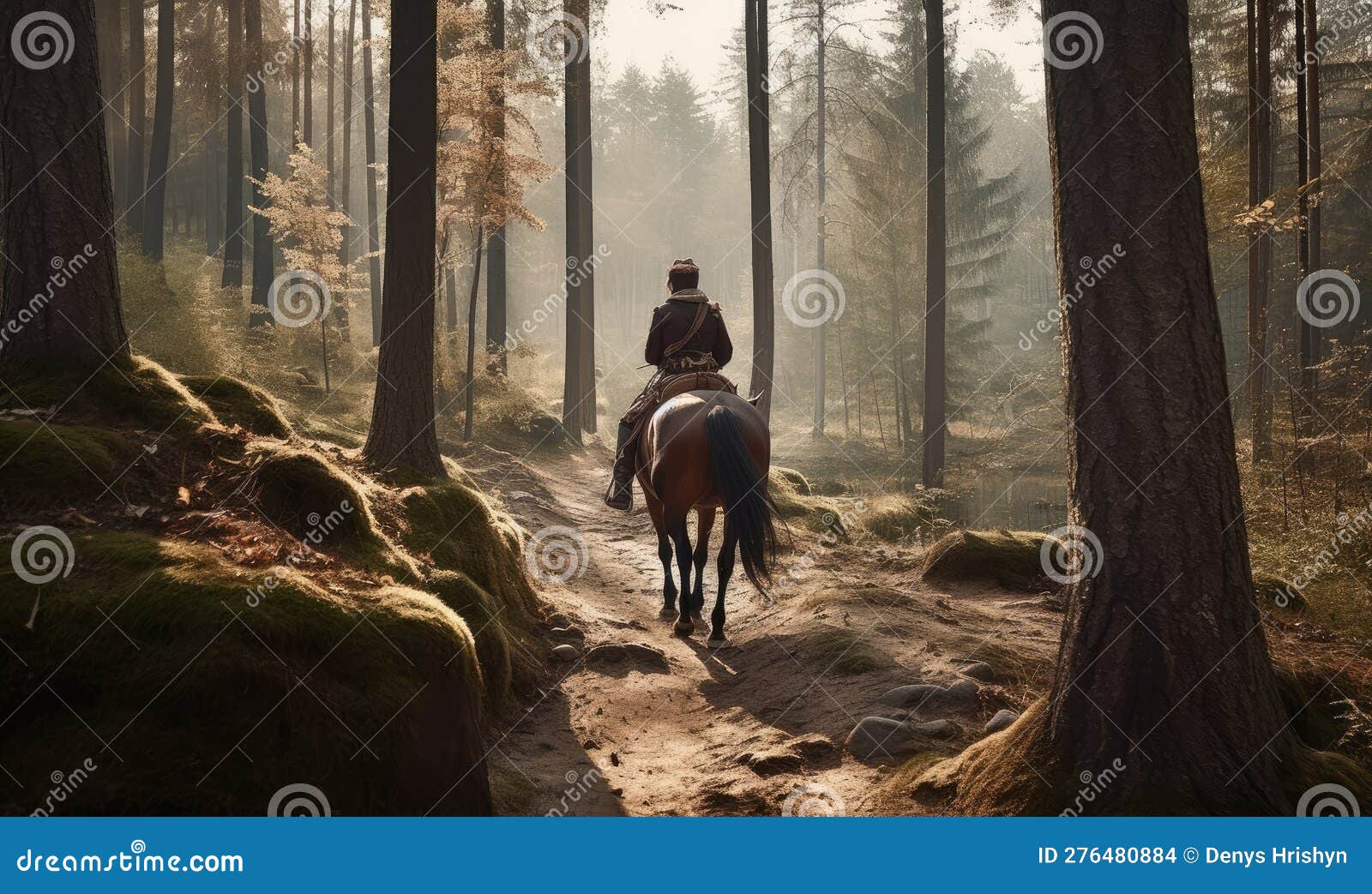 Lone Horseman Wanders through Dense Forest Creating Using Generative AI ...