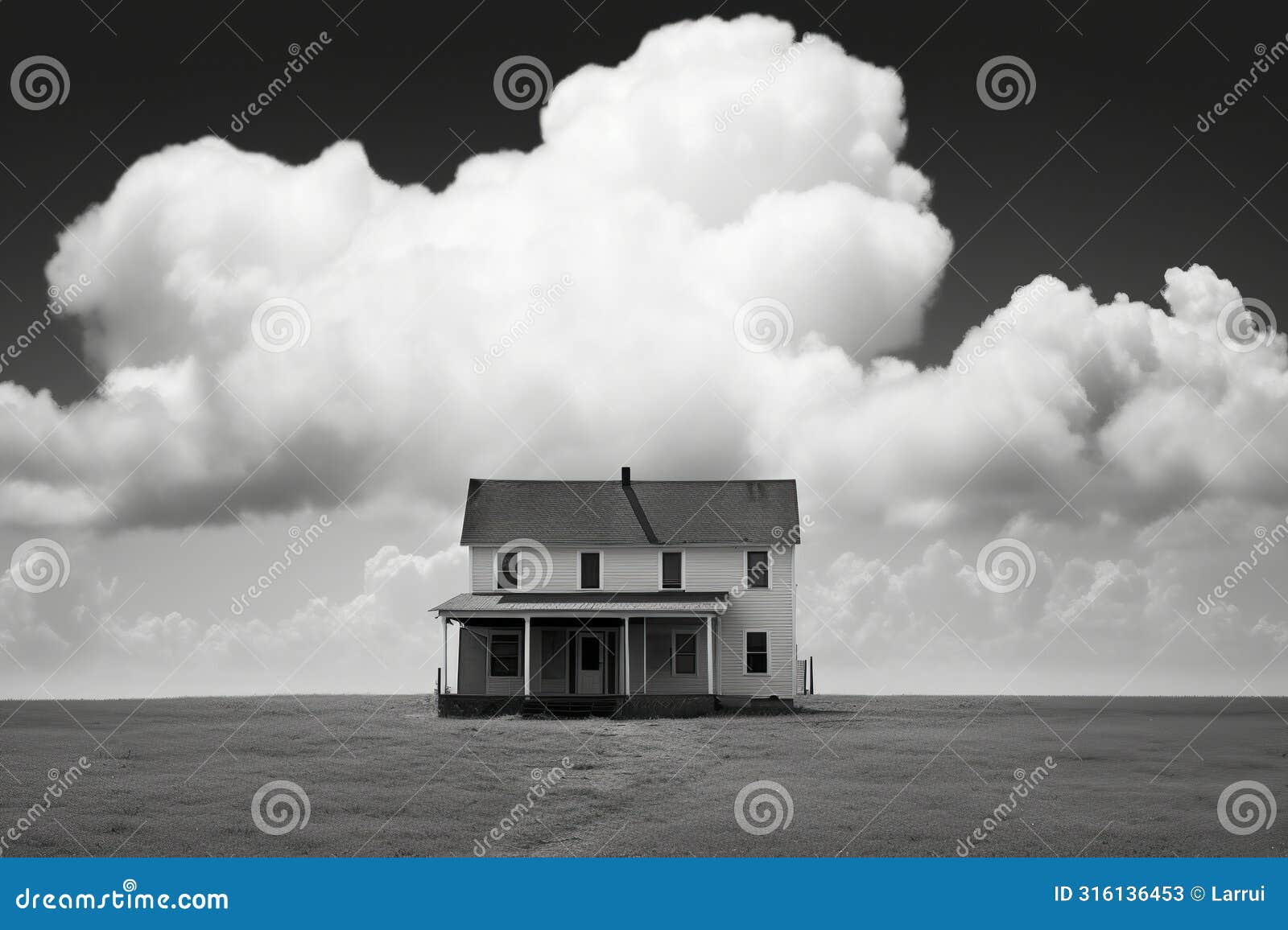 A Lone House in a Vast Field Under a Massive Cloud, Creating a Serene ...