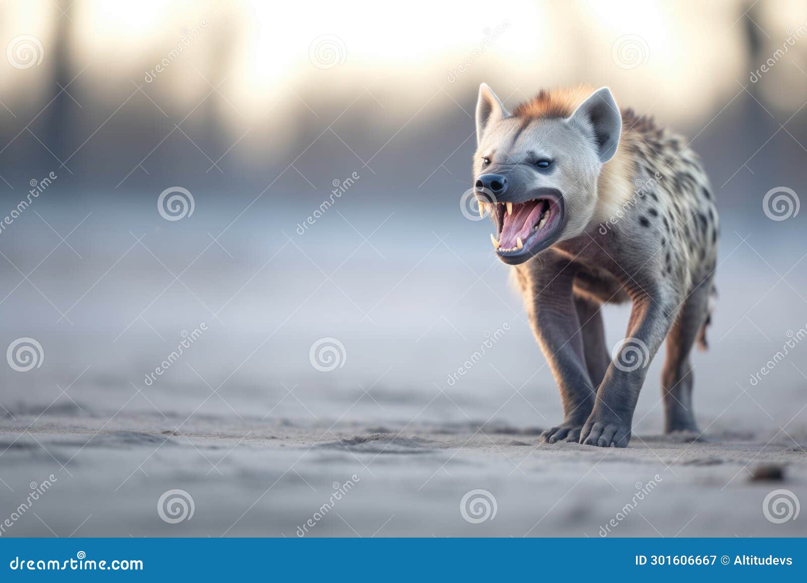 Lone Hyena with Ears Back Emitting a Laughing Sound Stock Image - Image ...