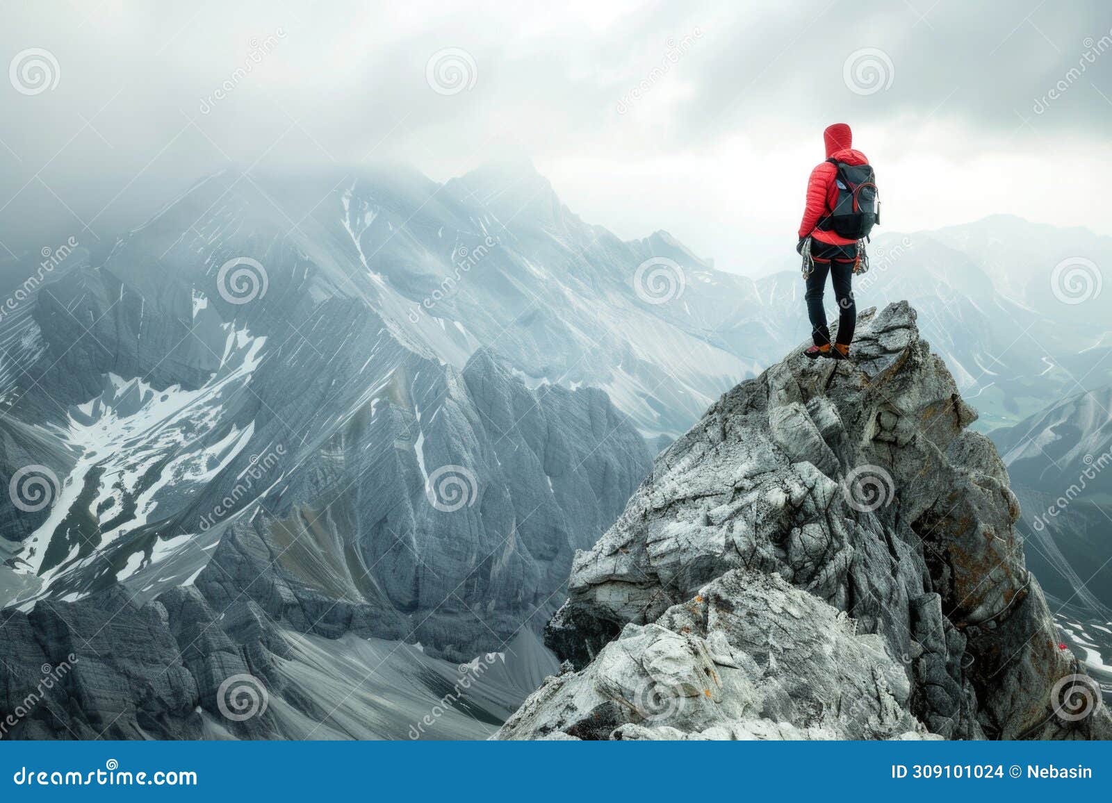 A Lone Man Bravely Stands Atop a Majestic Snow-covered Mountain ... A Lone Man Bravely Stands Atop a Majestic Snow-covered Mountain ...