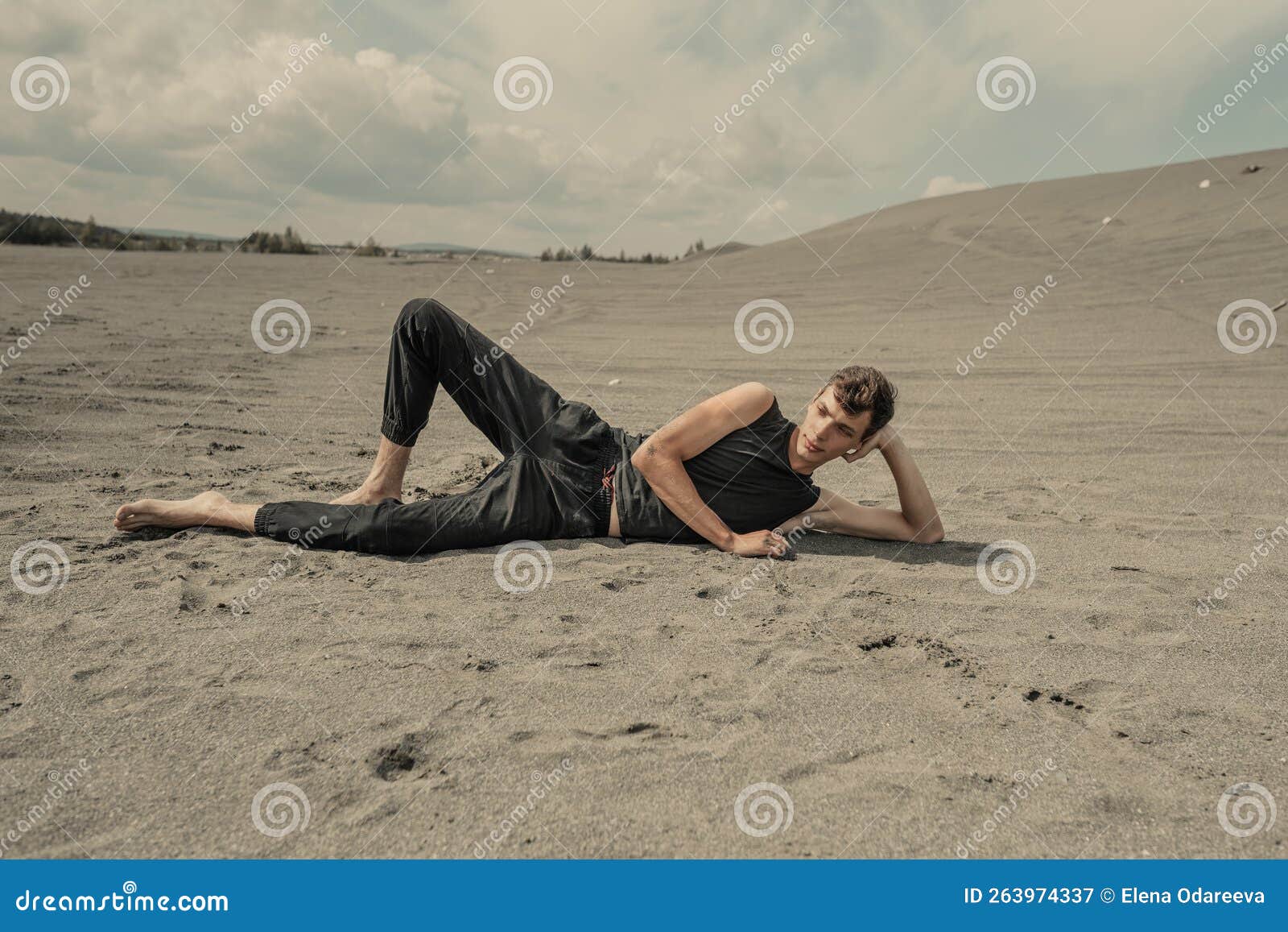 Lone Man Lying on Sand in Desert Stock Image - Image of desert, rest ...