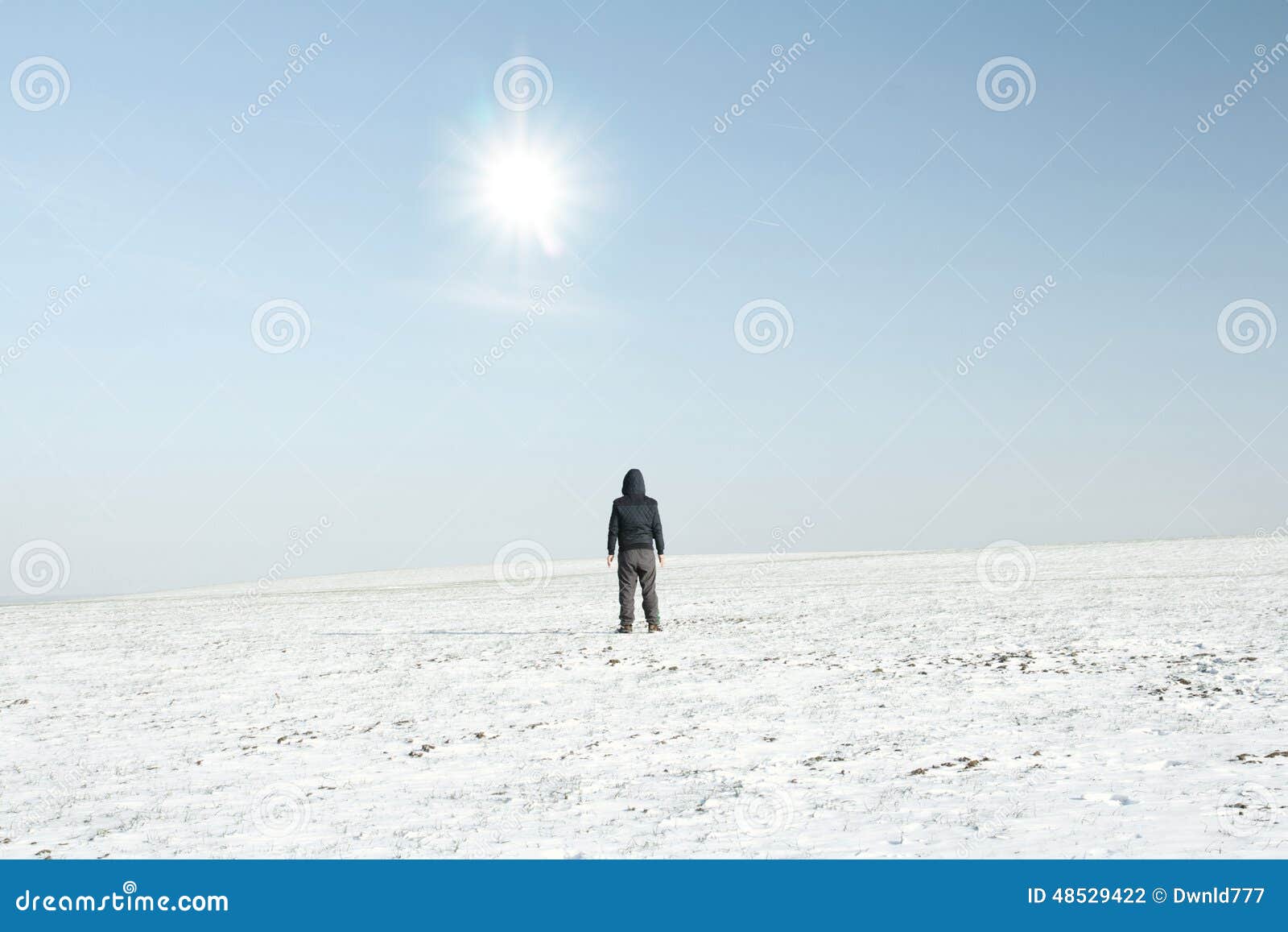 Lone man in winter fields stock photo. Image of lost - 48529422