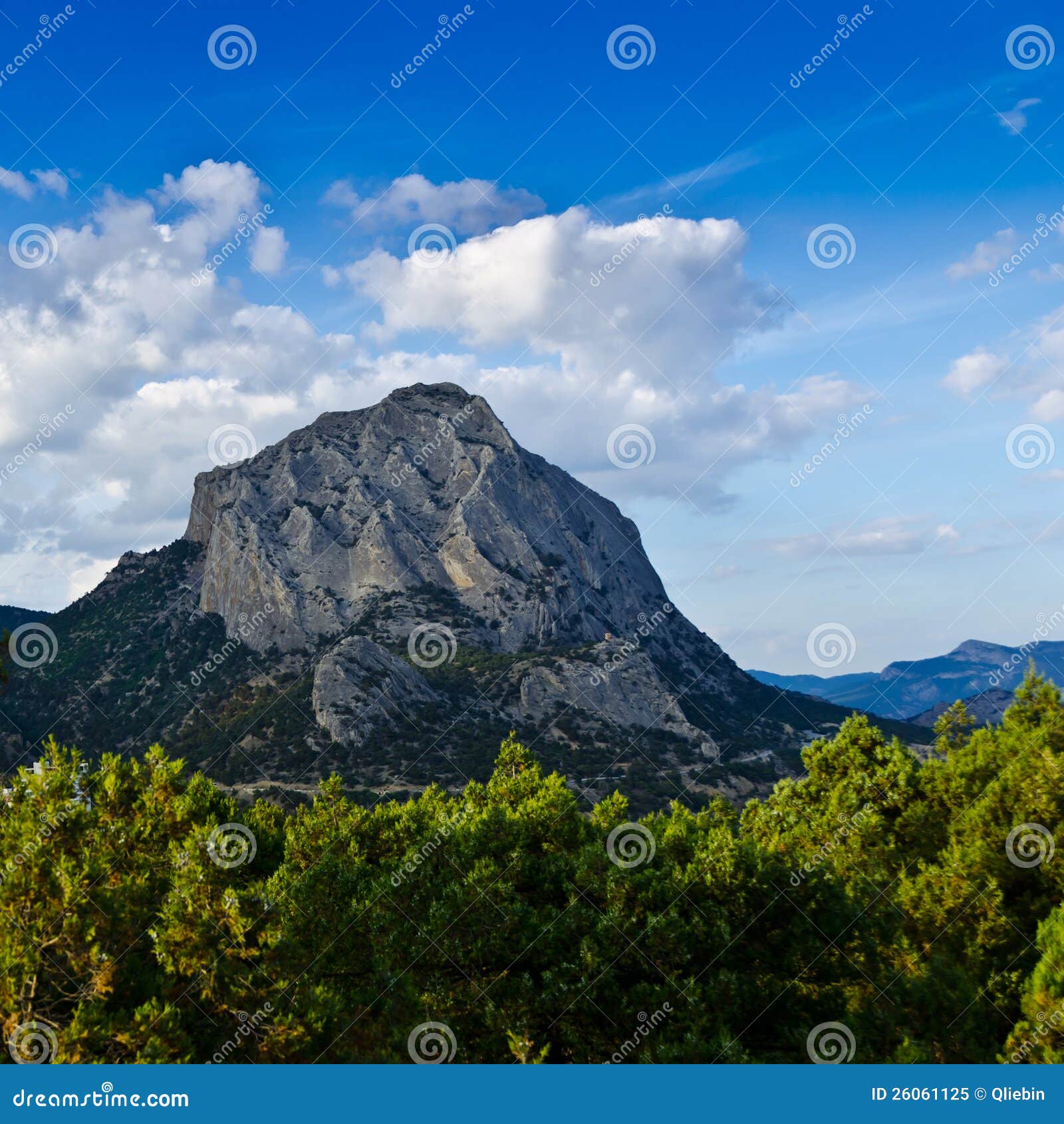 A Lone Mountain, Forest and Blue Cleare Sky Stock Image - Image of ...
