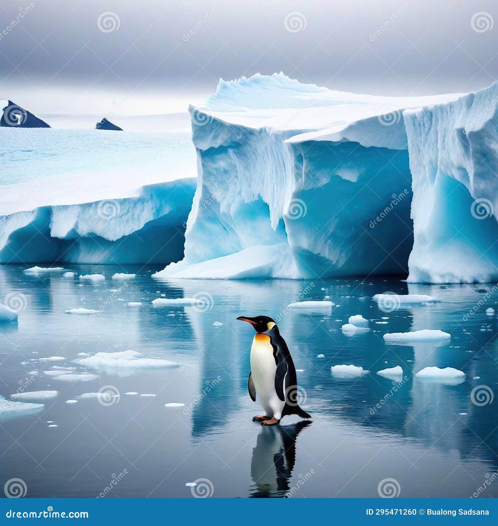 Lone Penguin on Melting Ice Climate Change Stock Illustration ...