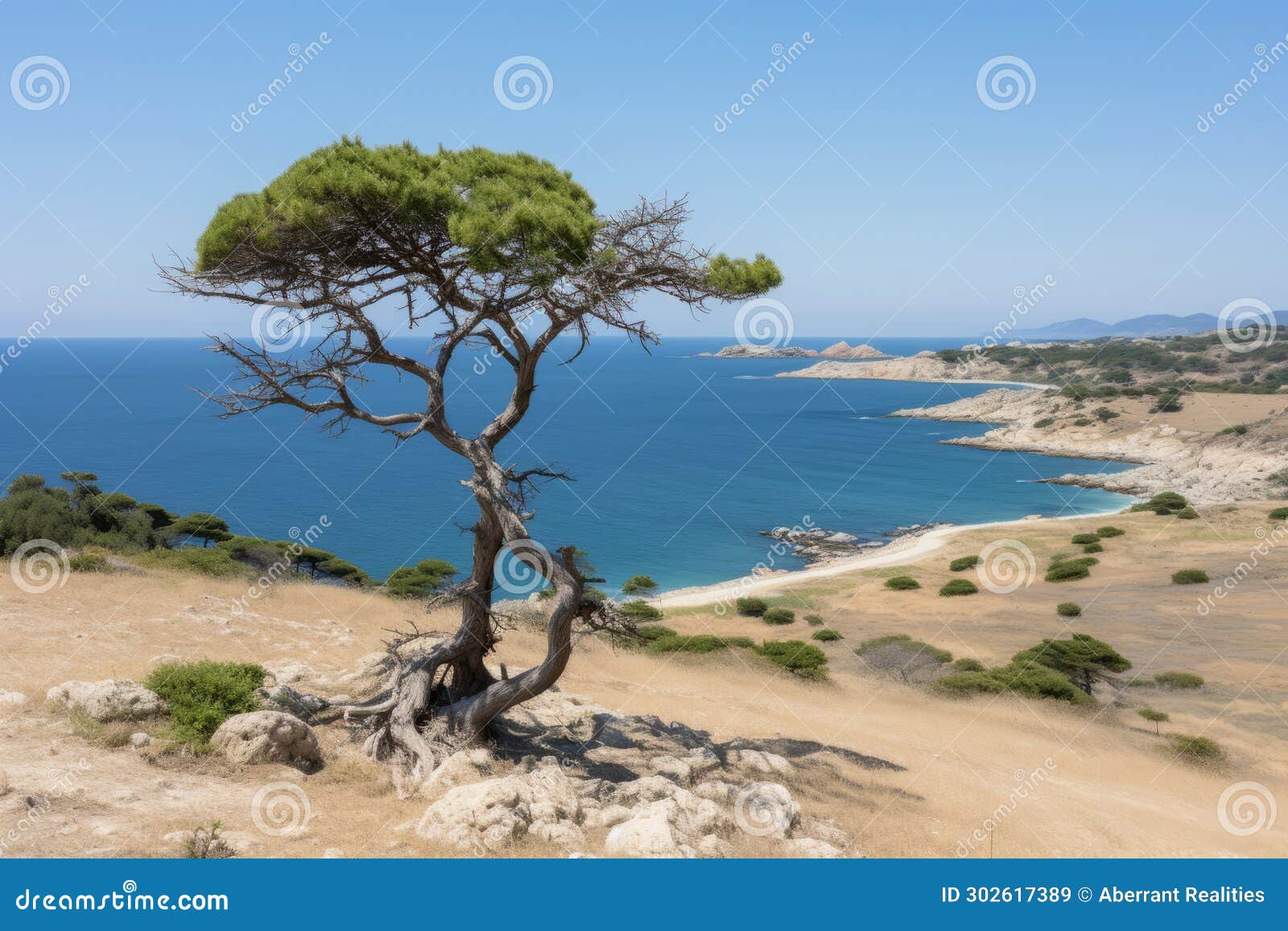 A Lone Pine Tree on the Edge of a Cliff Overlooking the Sea Stock Illustration - Illustration of ...